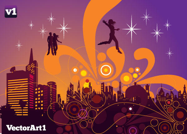 City Nightlife Free Vector Illustration