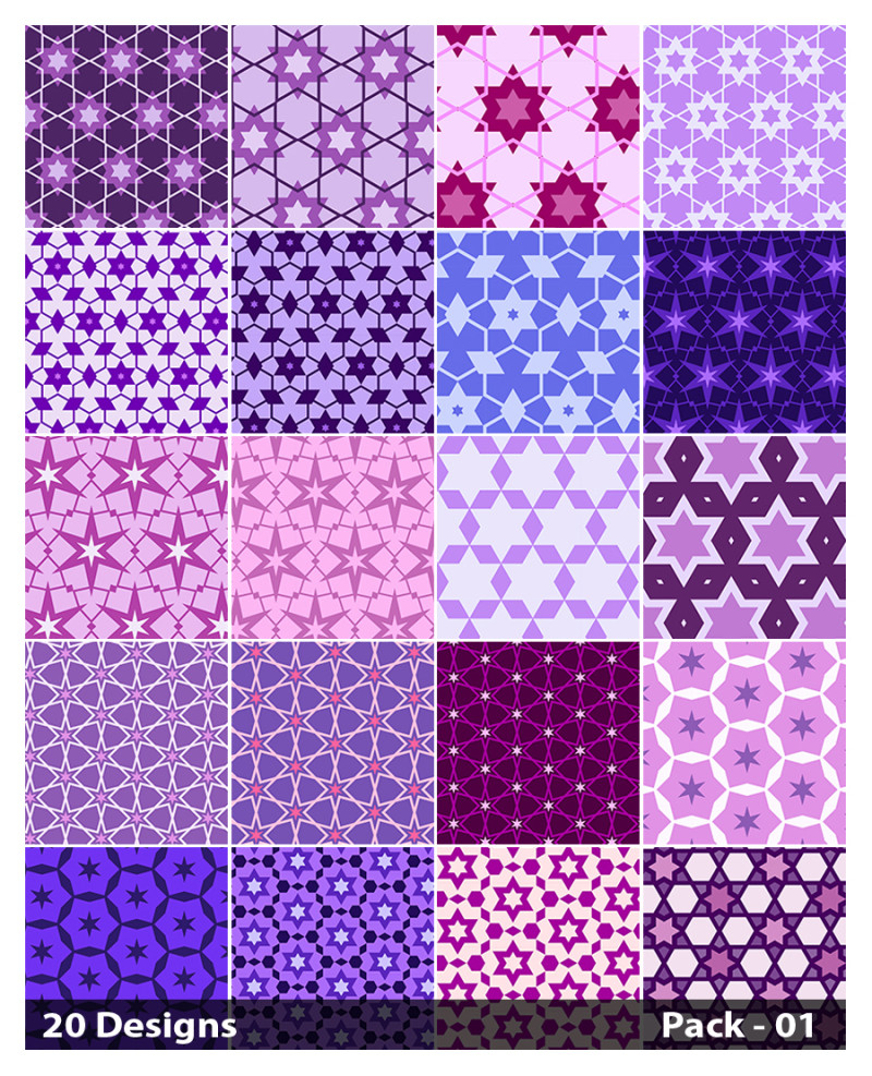 20 Purple Star Pattern Vector Pack 01