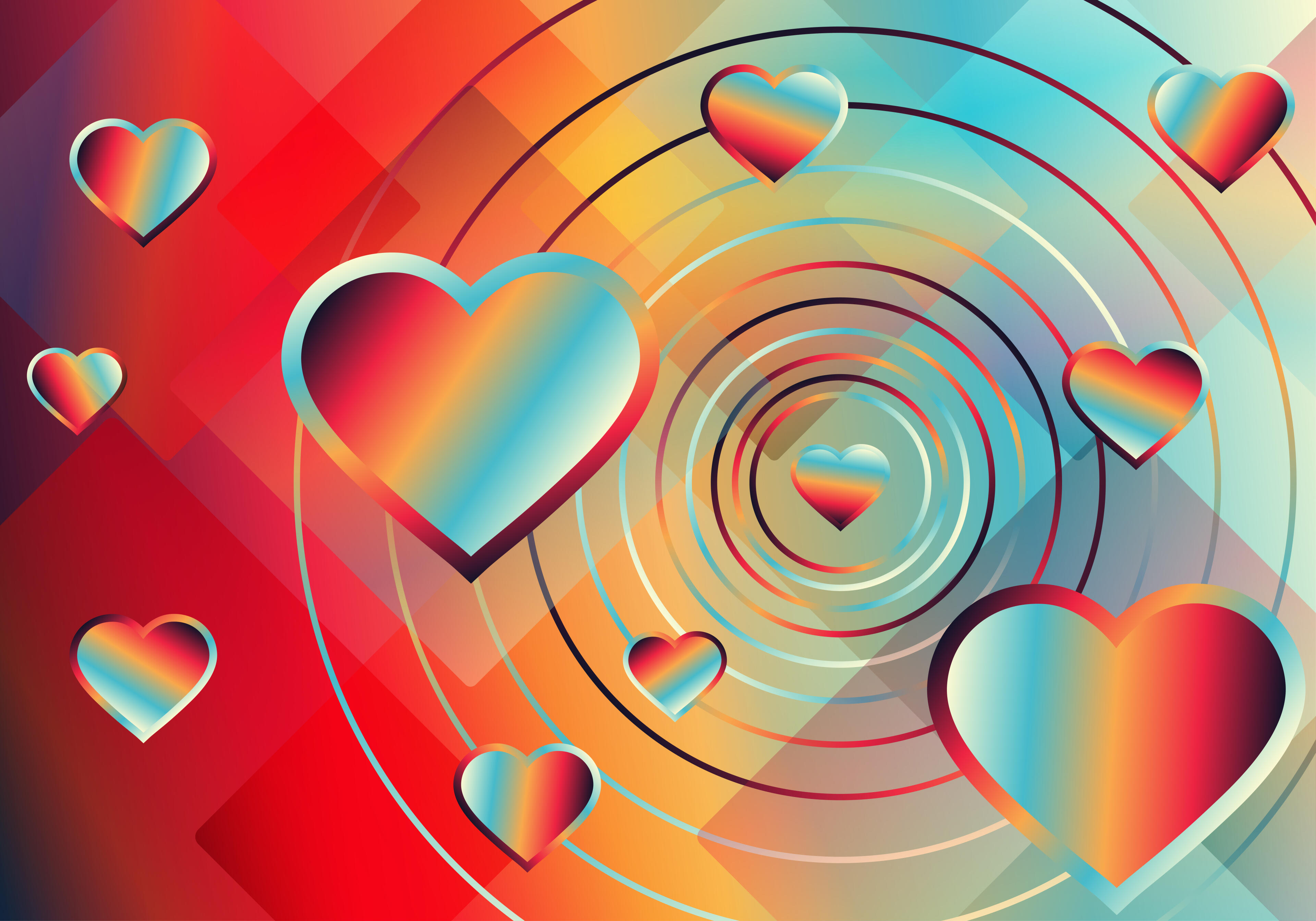 Free Red Orange and Blue Heart Background