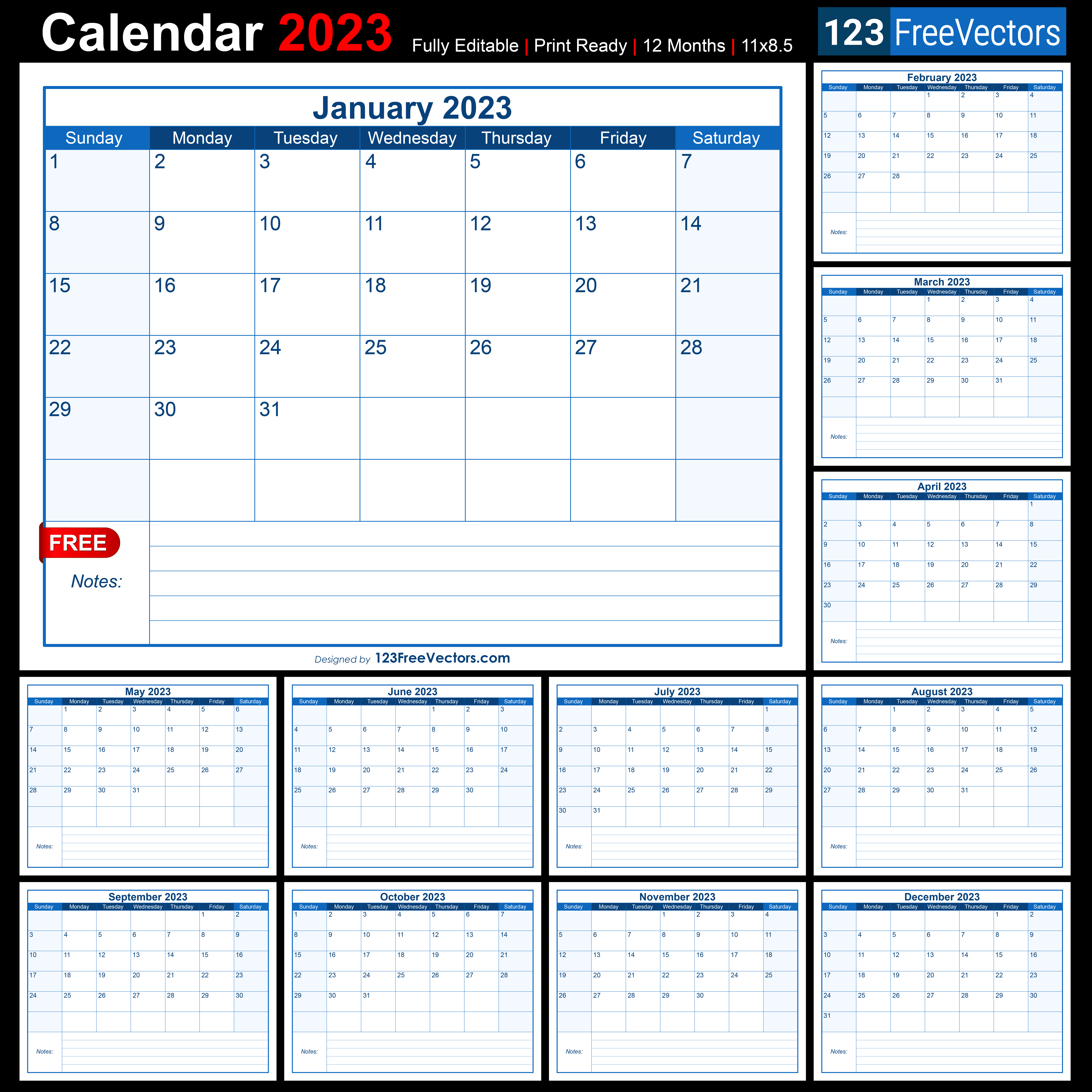 130+ Printable Monthly Calendar 2023 | Free Vectors, Photos, Artwork ...