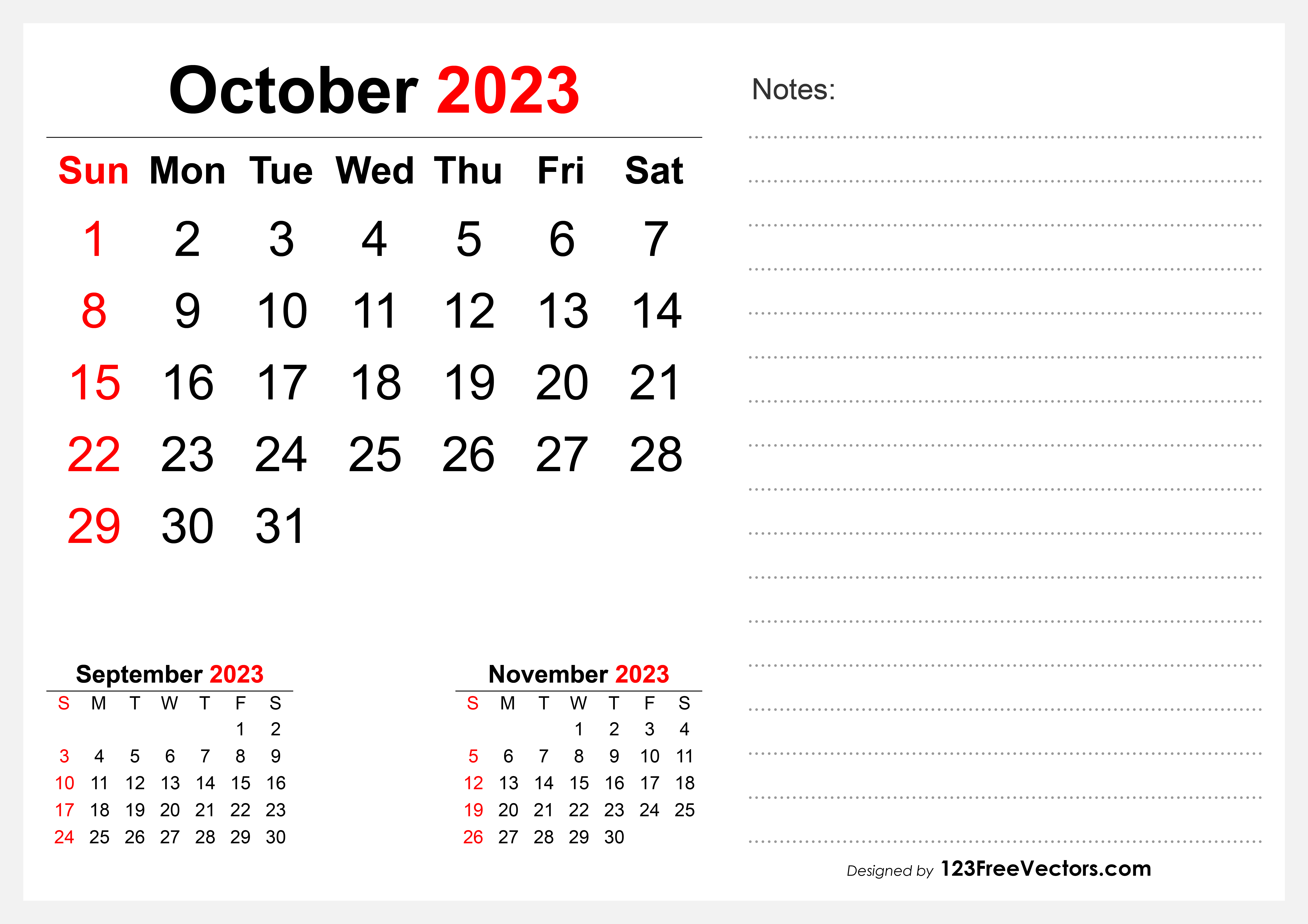 Free October 2023 Desk Calendar