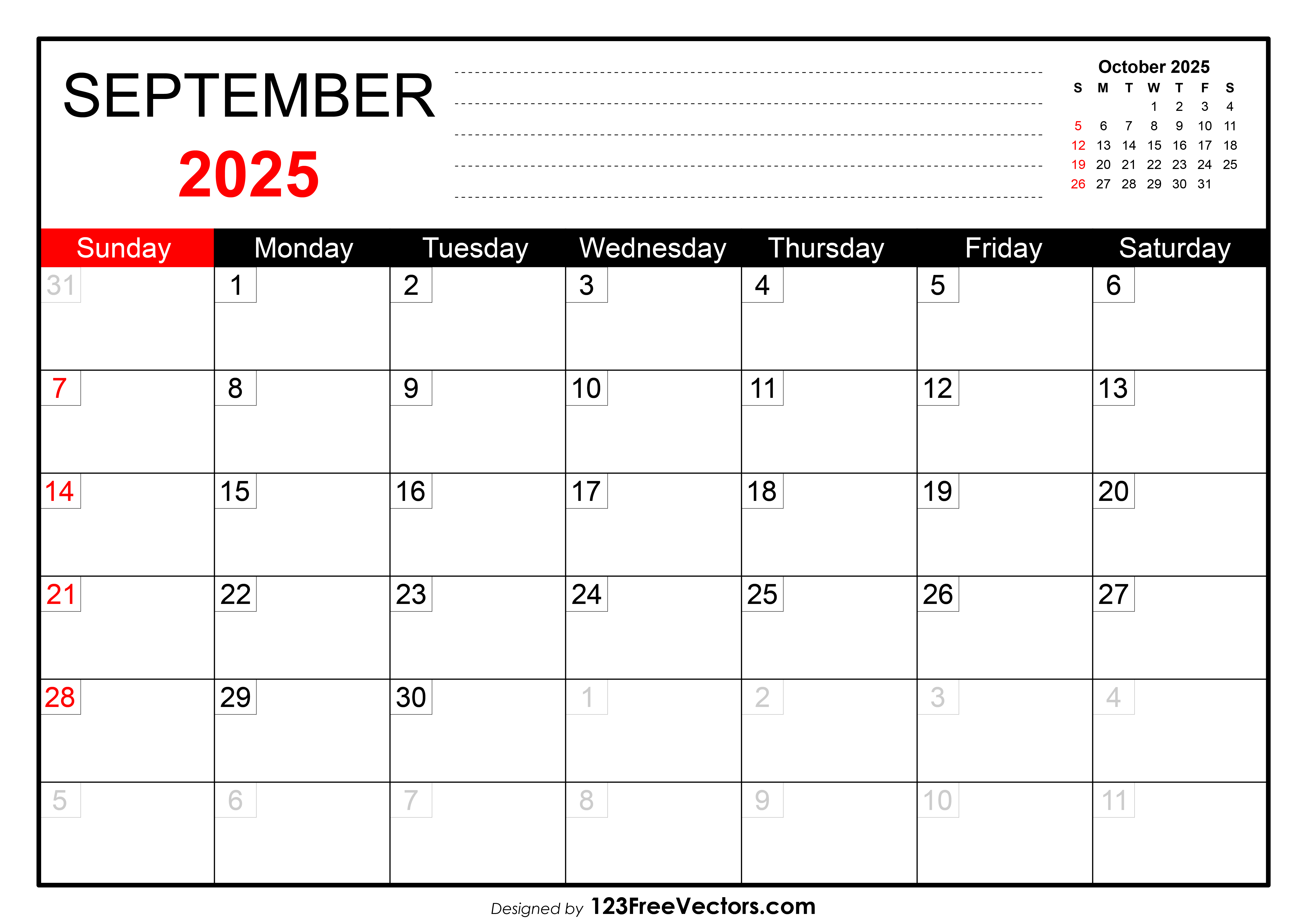 Free Download September 2025 Printable Calendar