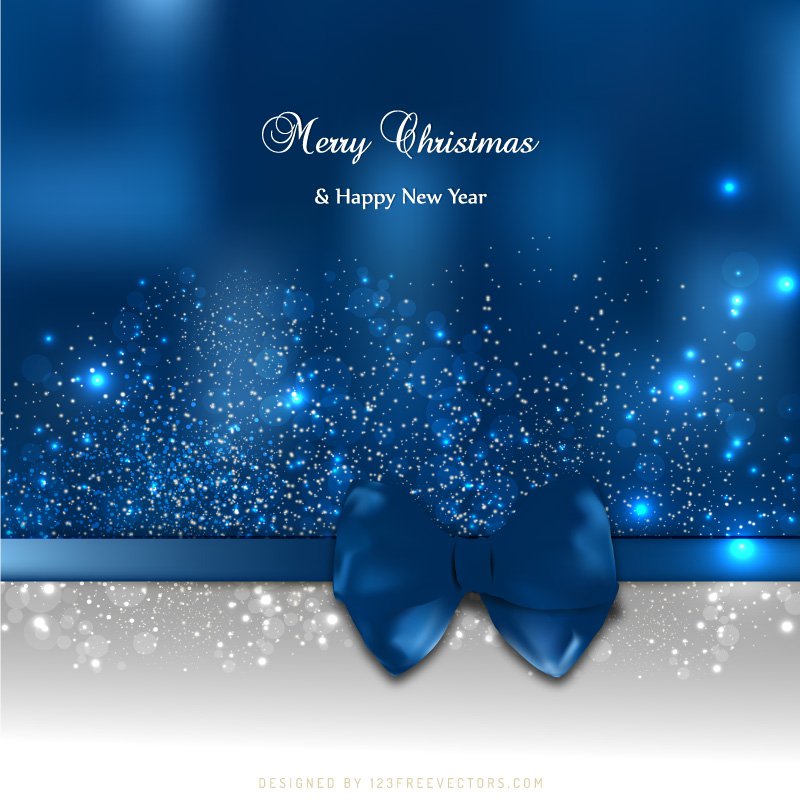 Blue Holiday Greeting Card Background with Bow