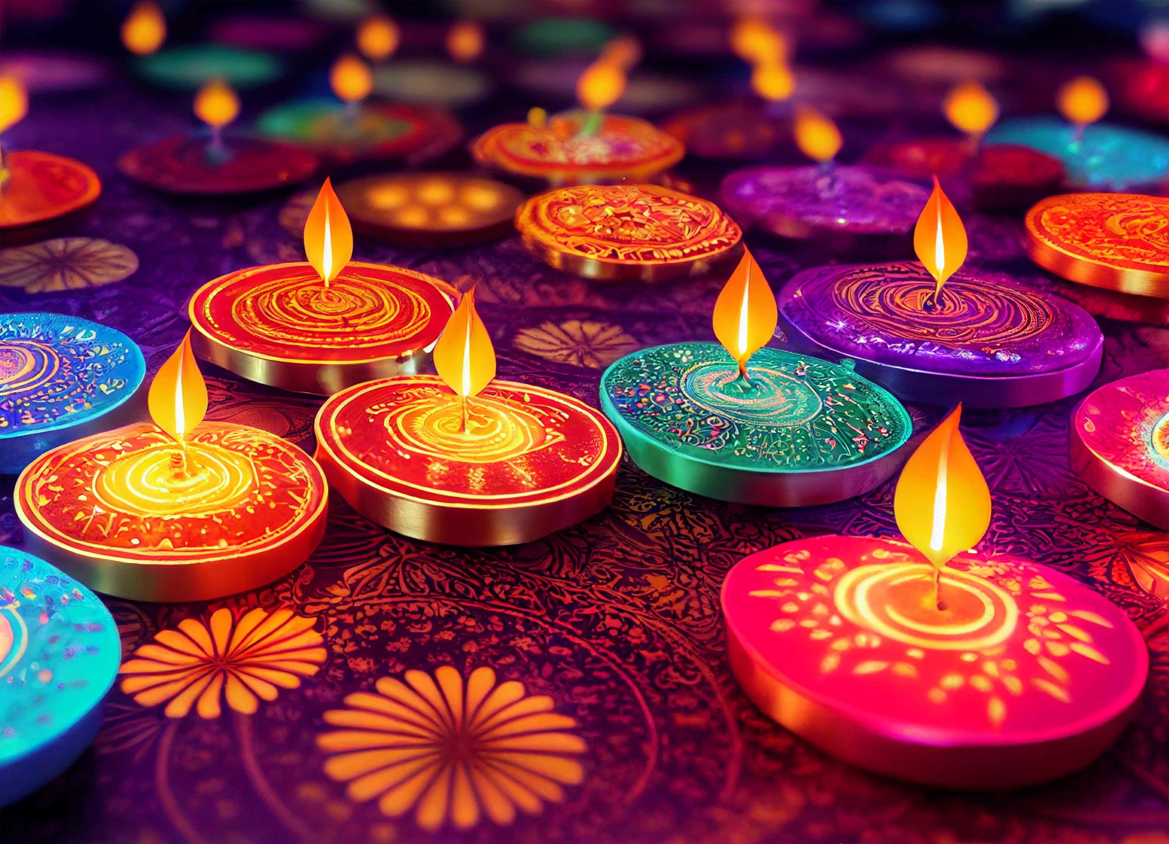 Free Download Colorful Diwali Diya Background Image