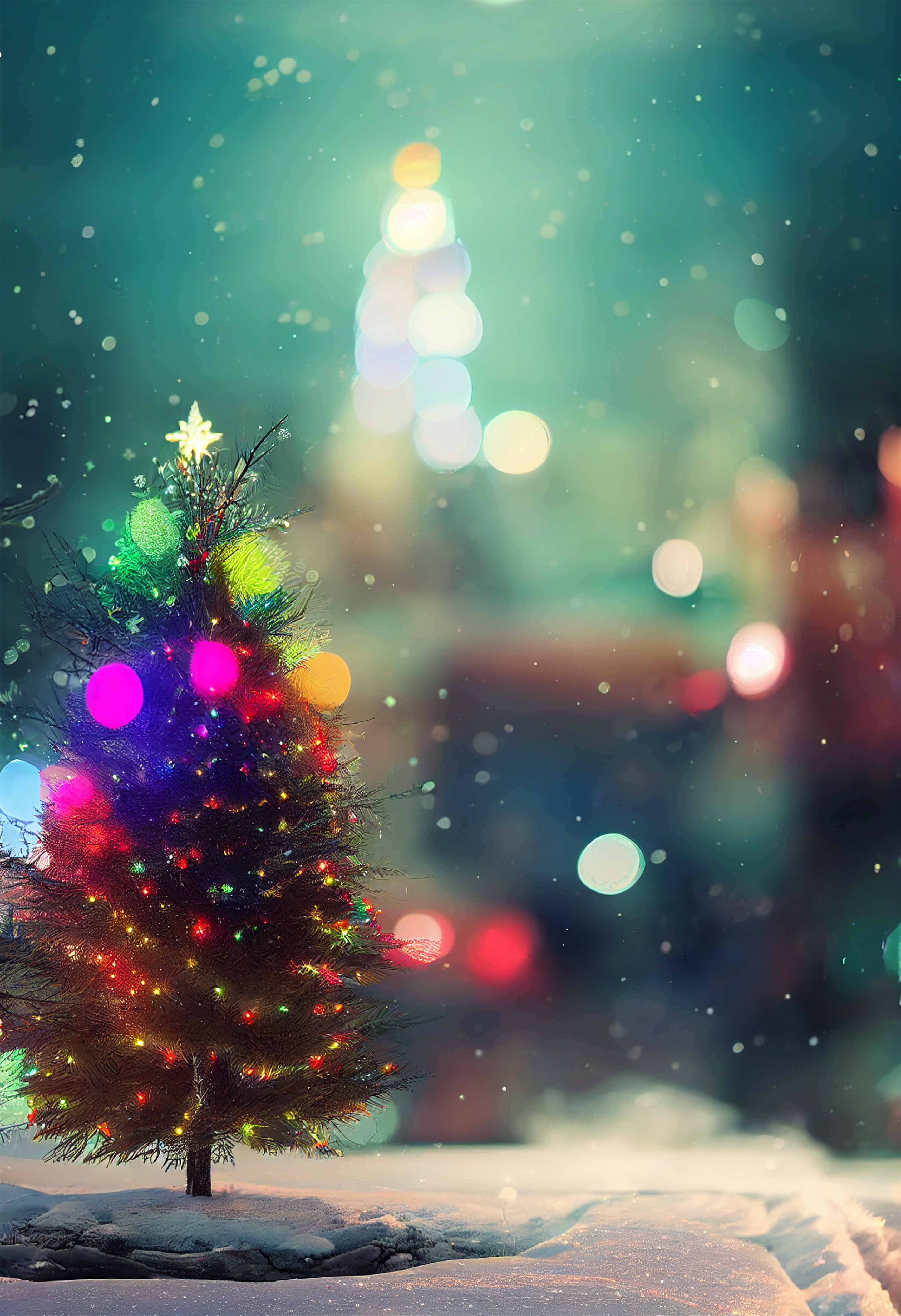 Free Download Christmas Background with Christmas Tree and Deer