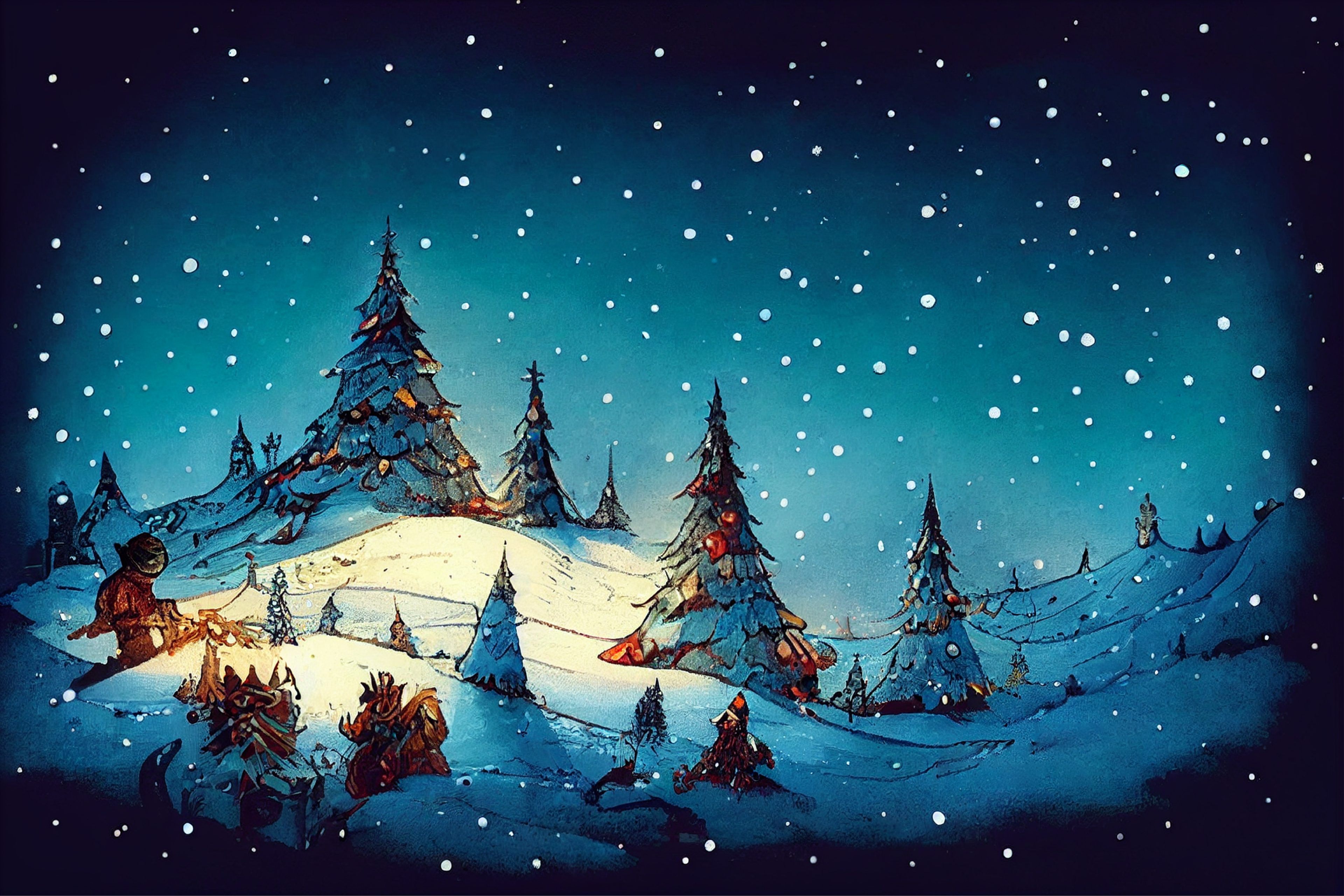 Free Download Vincent Van Gogh Style Christmas Theme Background Image