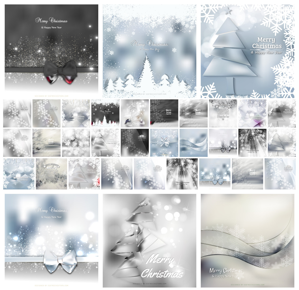 Gray Christmas Tree with Snowflakes Background