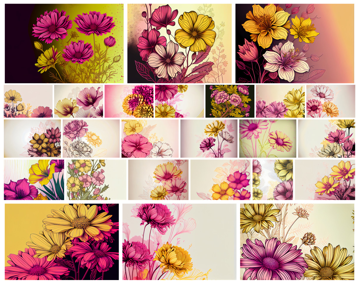 Captivating Contrasts: 26 Line Art Pink and Yellow Flower Backgrounds ...