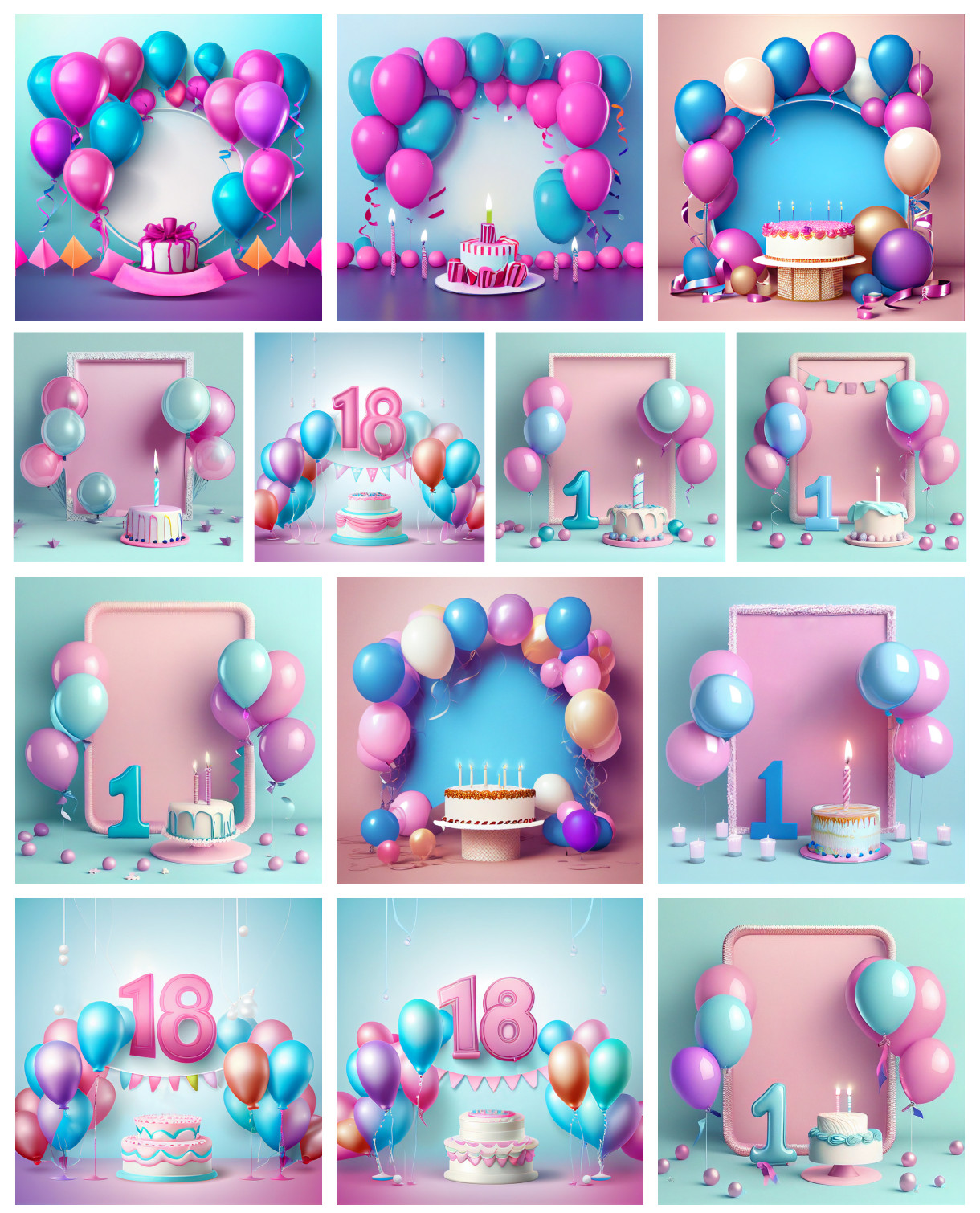 Free Pink and Blue Birthday Background