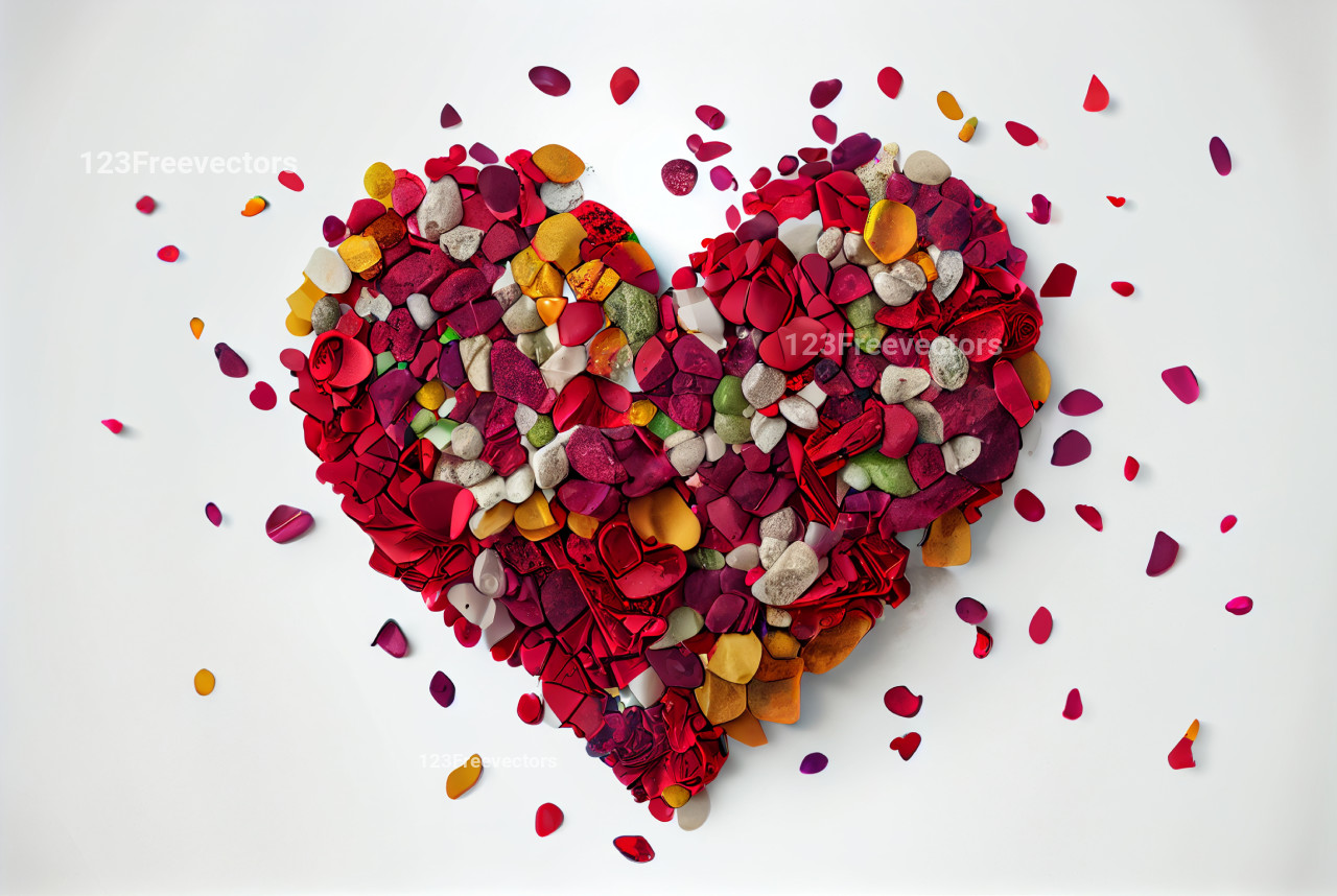 Color Stones Exploded Heart Shape White Background