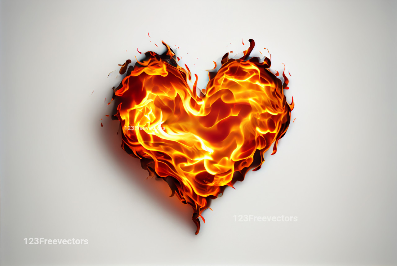 Fire Heart Shape White Background Isolated with Copy Space