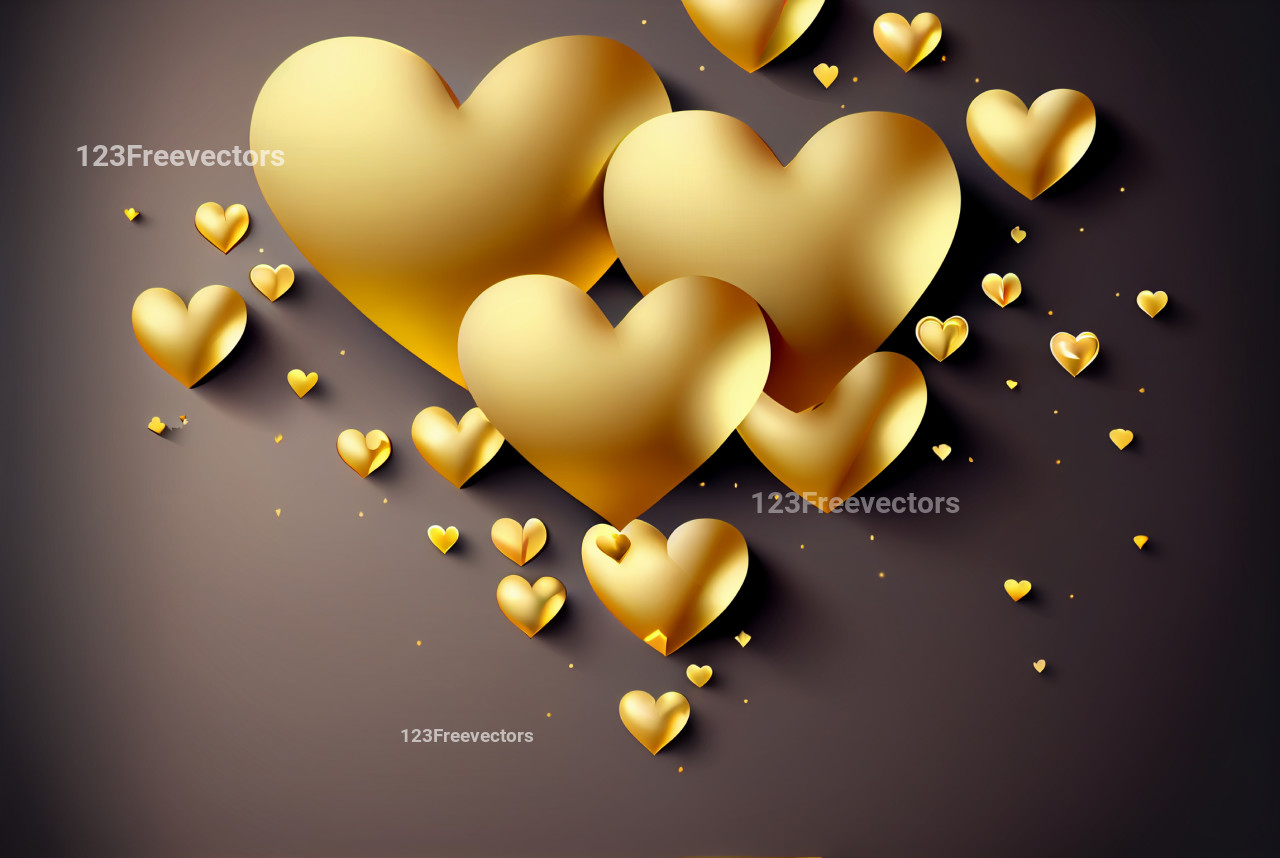 Valentines Day Background with 3D Gold Hearts