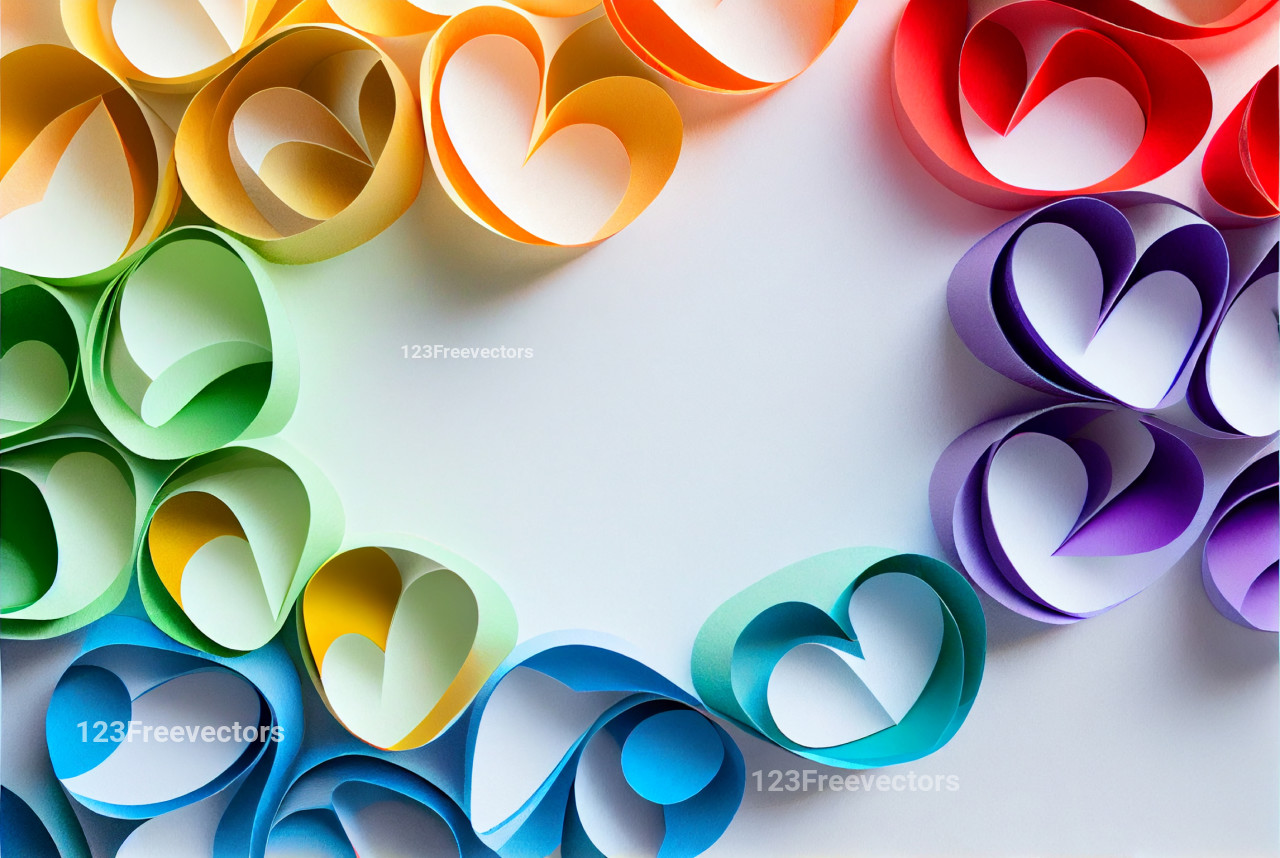 Valentines Day Background with Color Paper Craft Heart Shape