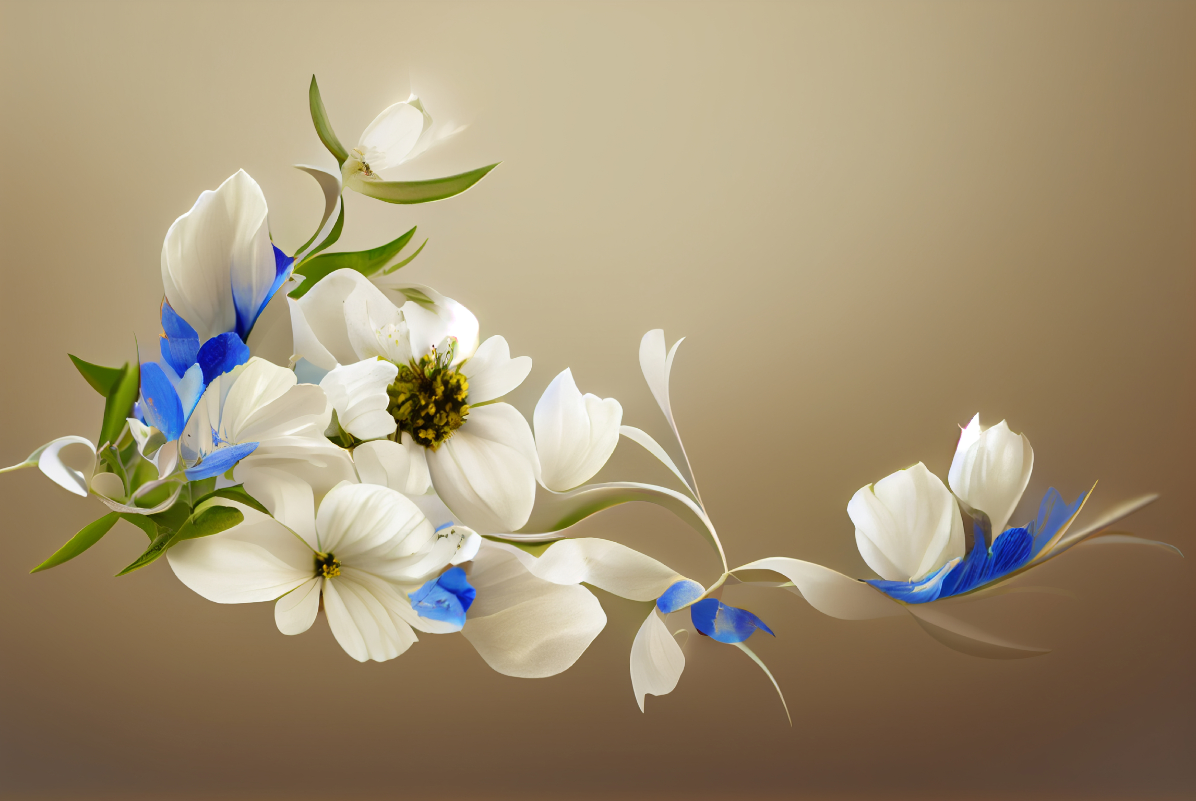 Free Download Blue and White Flower on Beige Background Image