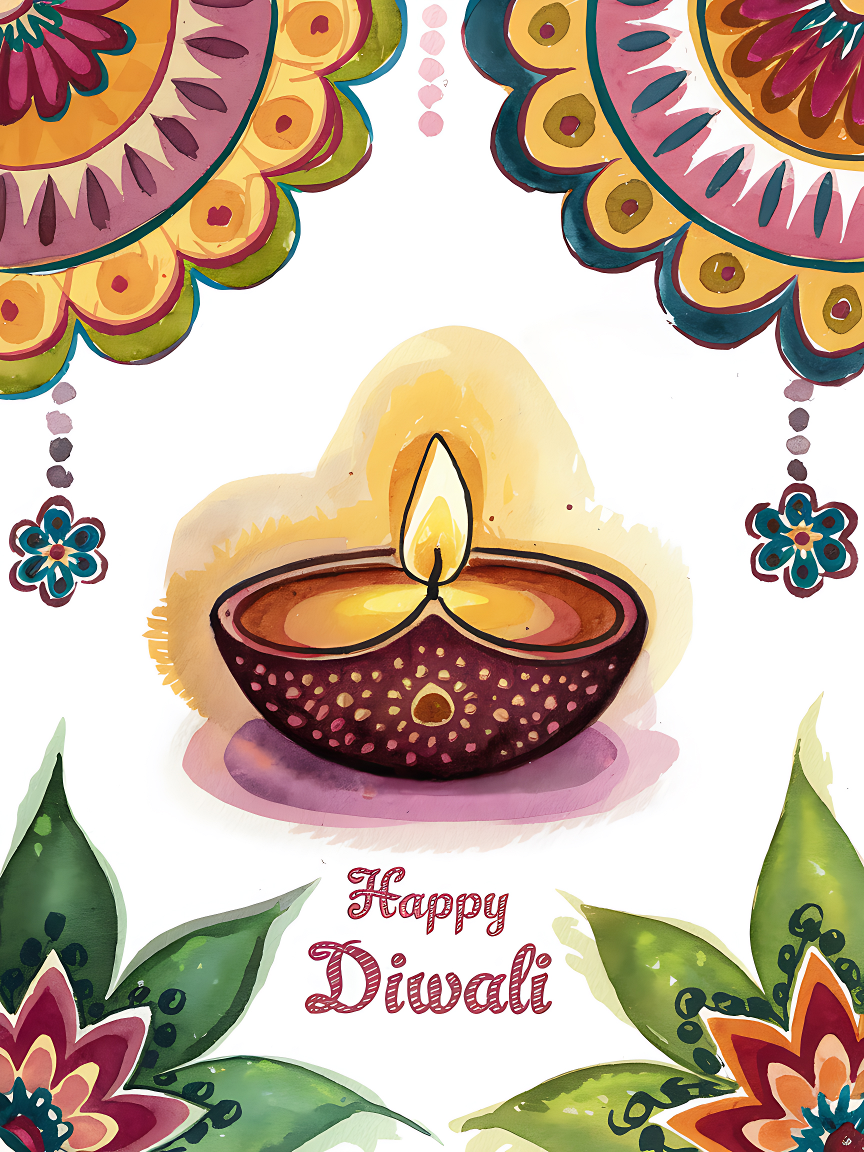 Free Download Diwali Card with Rangoli and Diyas