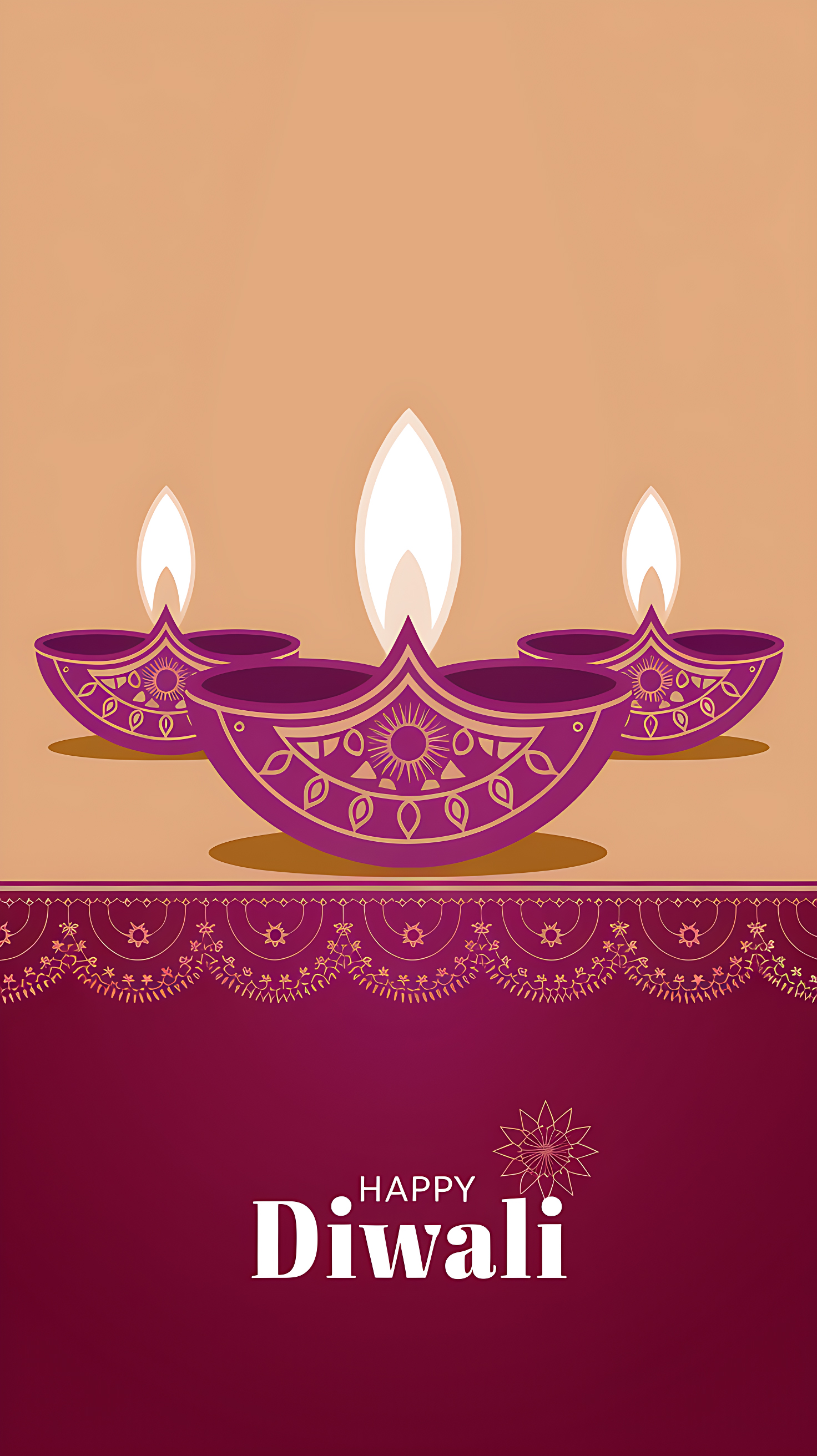 Free Download Diwali Greeting Card with Diya Lamps
