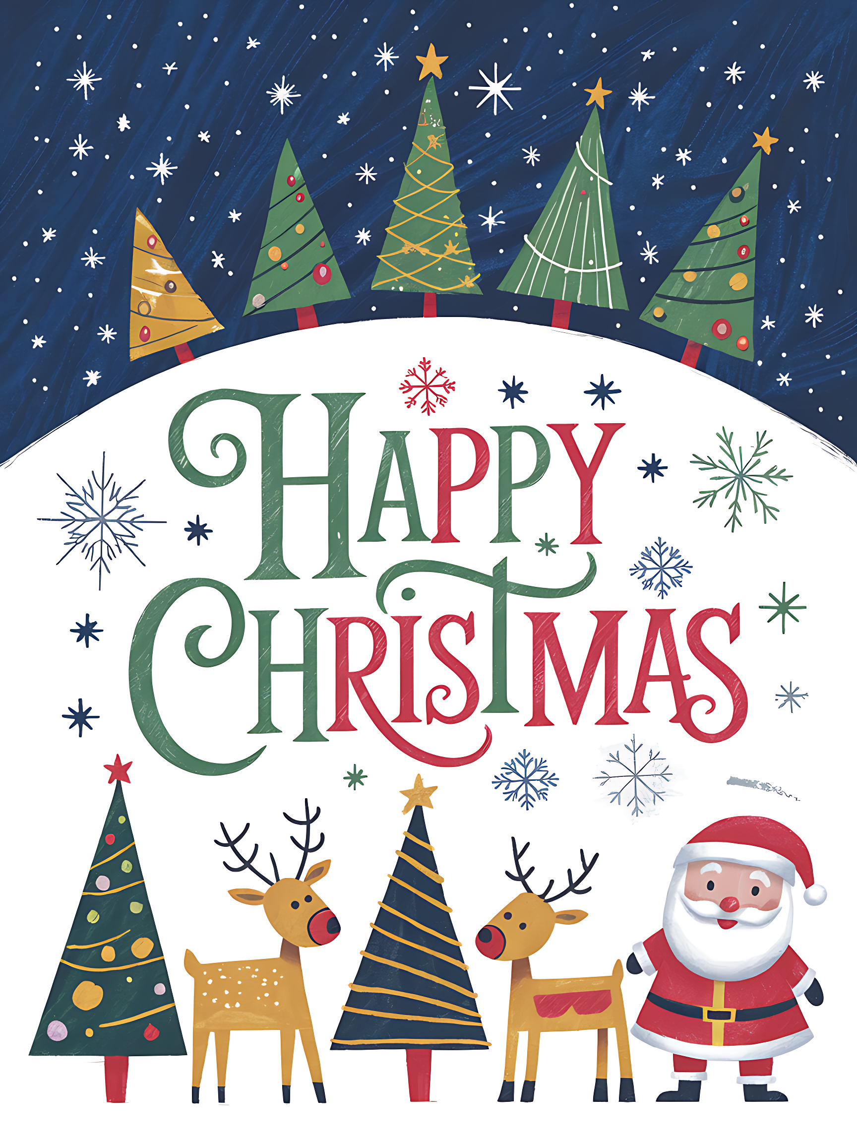 Free Download Christmas Tree with Reindeer and Santa