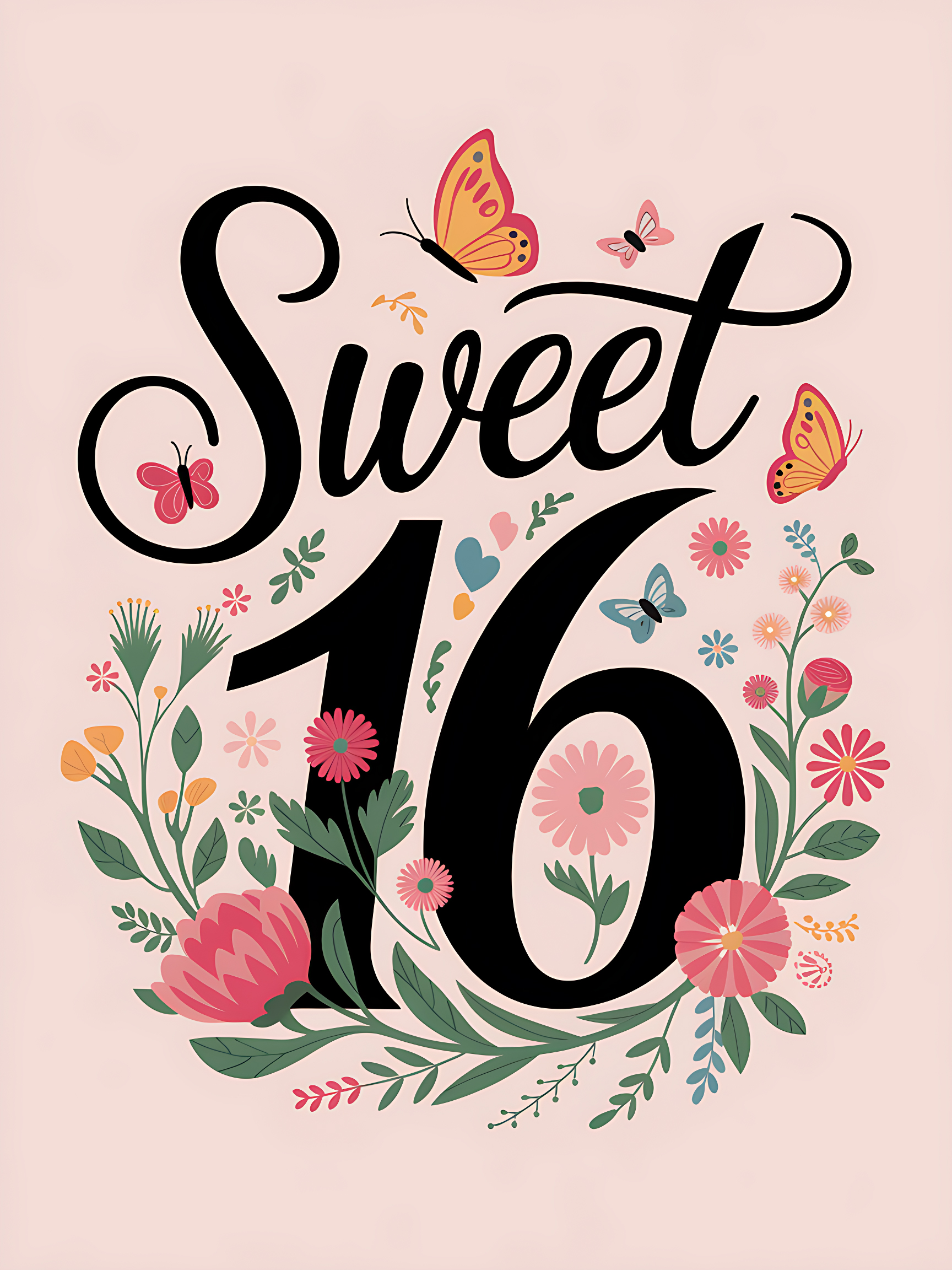Free Download Sweet 16 Floral Card