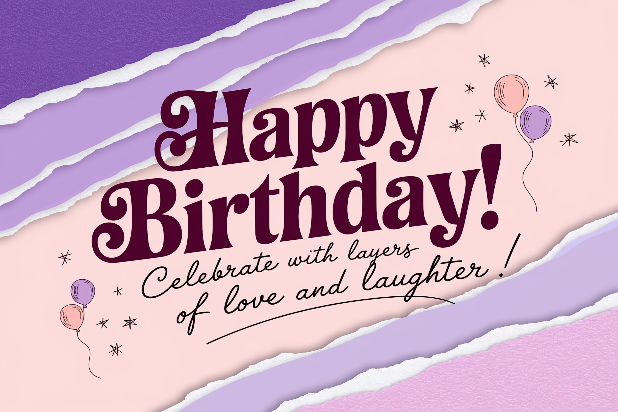 Free Download Happy Birthday Card with Torn Paper and Balloons