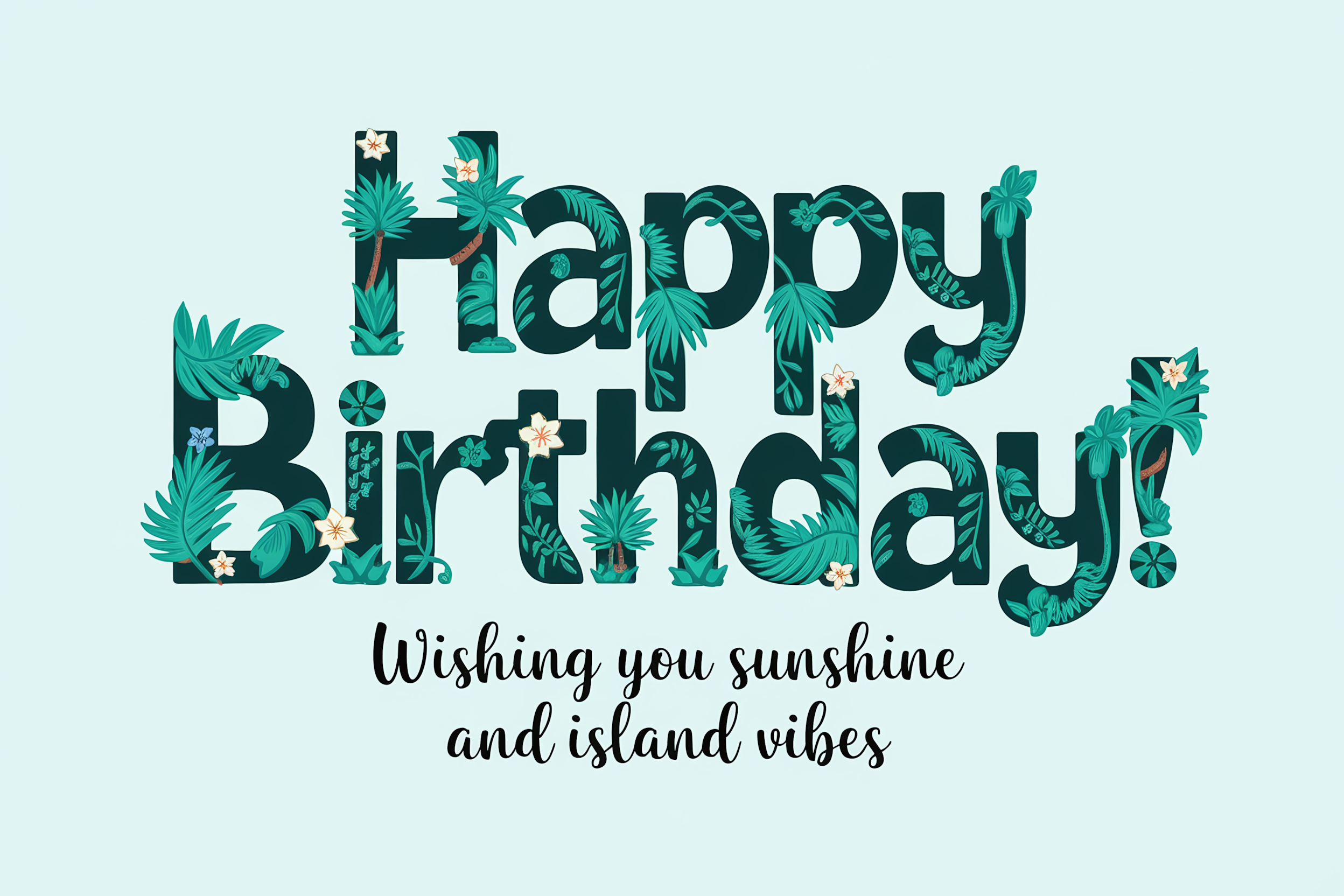 Free Download Happy Birthday Greeting with Tropical Leaves and Flowers