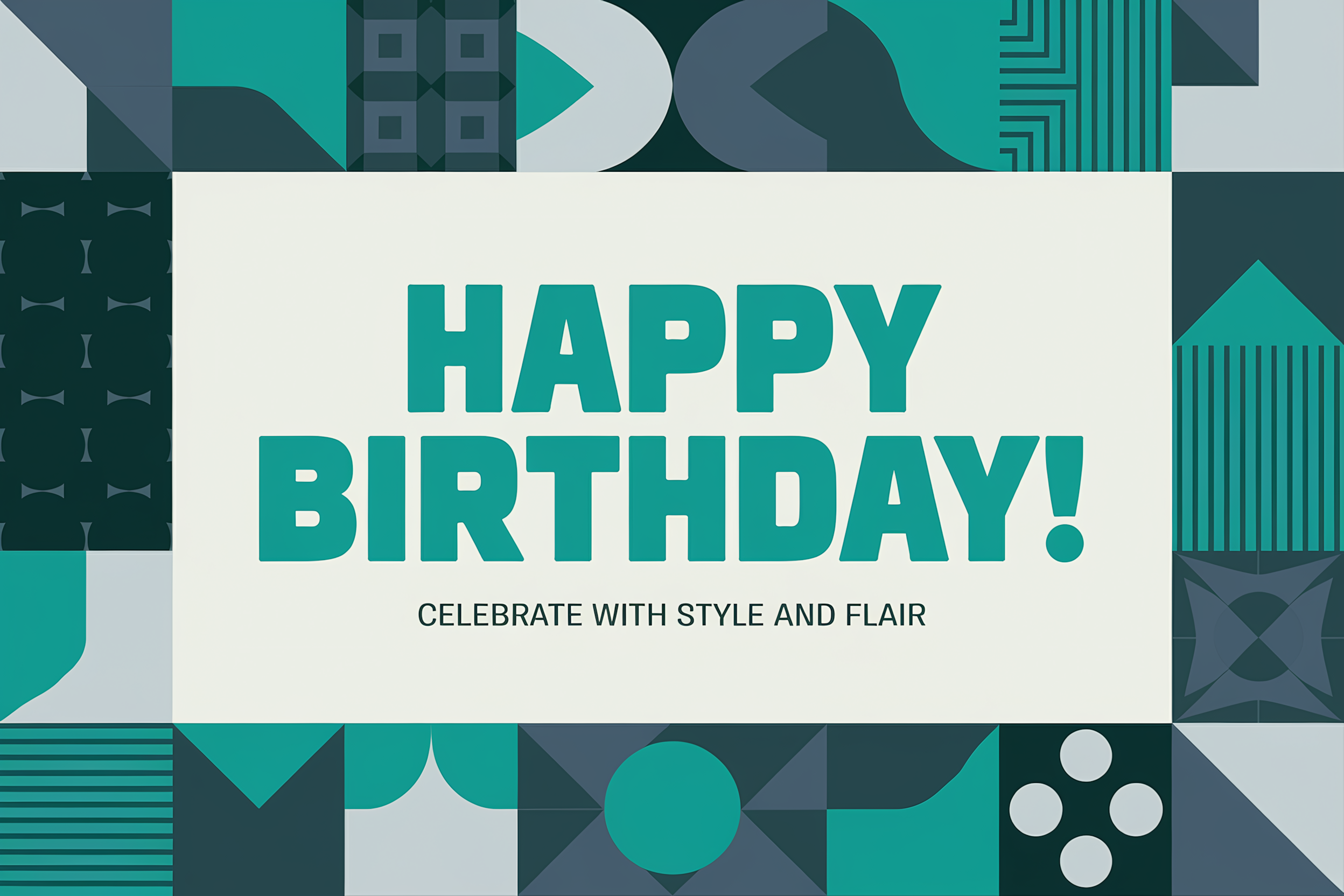 Free Download Teal Geometric Happy Birthday Card