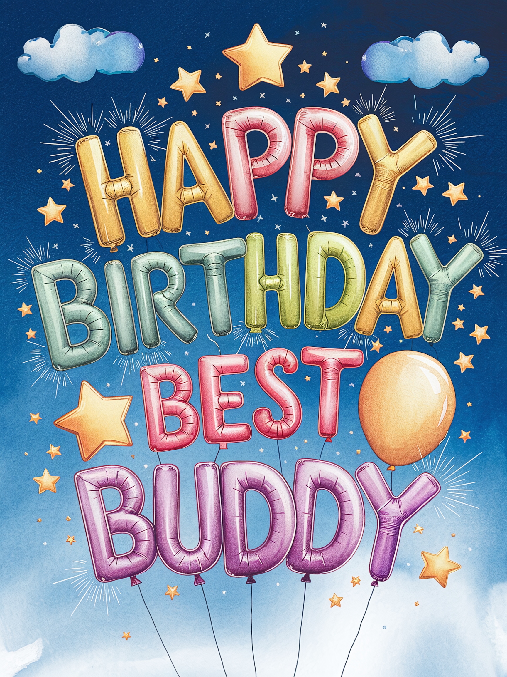 Free Download Happy Birthday Best Buddy Balloon Illustration