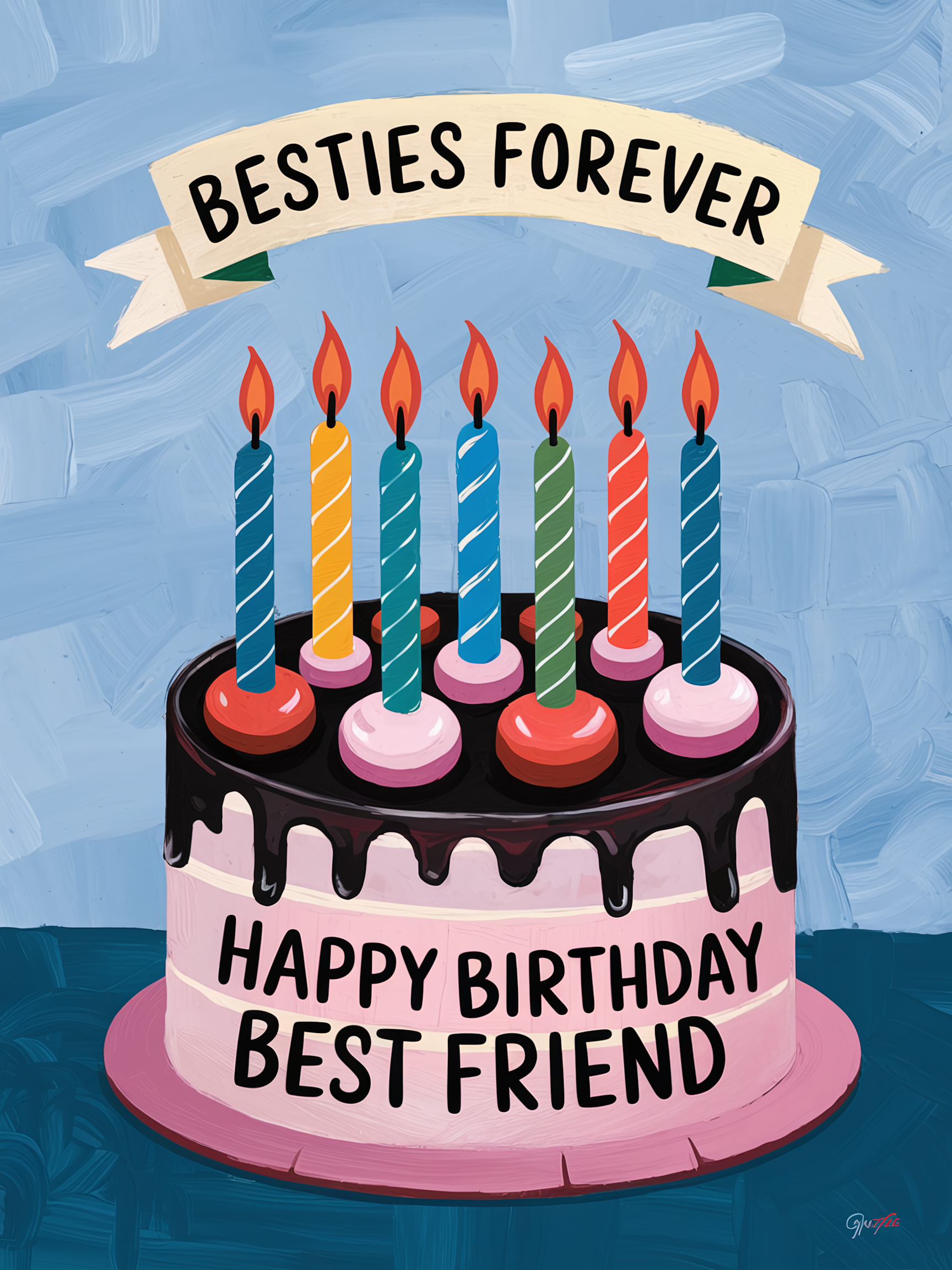 Free Download Happy Birthday Best Friend Cake Illustration