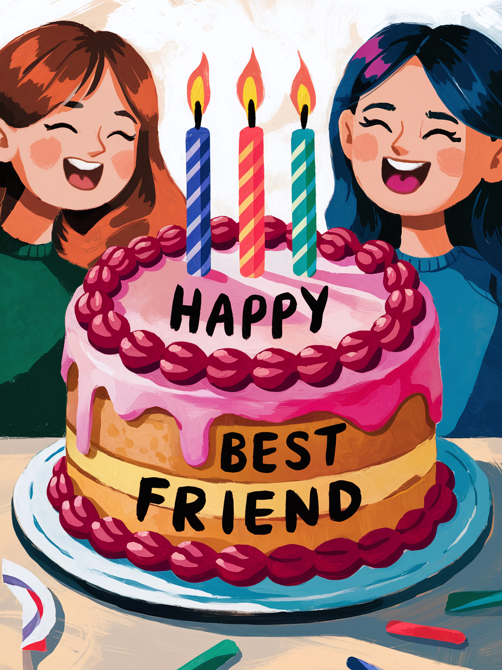 Free Download Happy Birthday Best Friend Cake Illustration