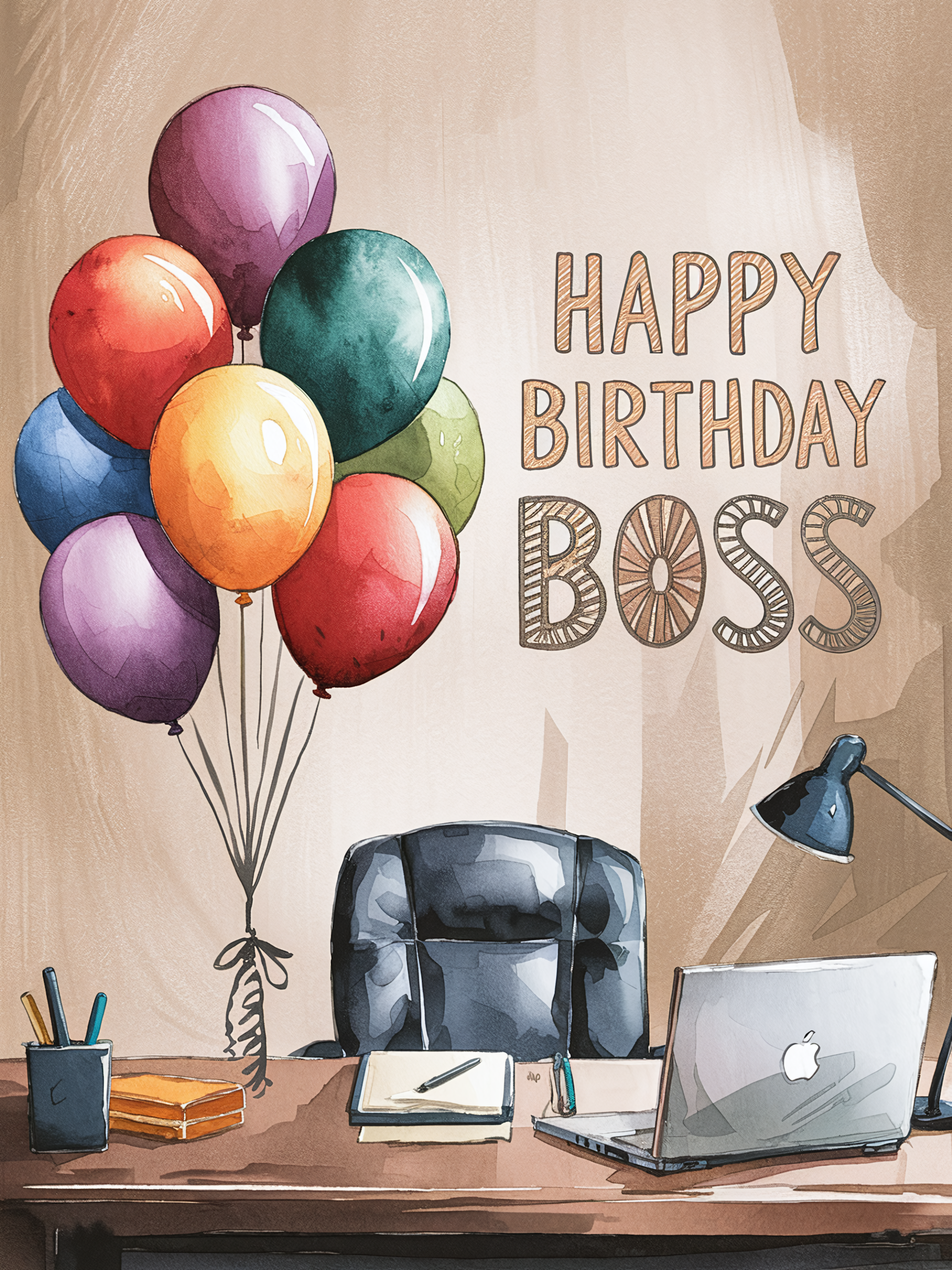 Free Download Watercolor Illustration Happy Birthday Boss