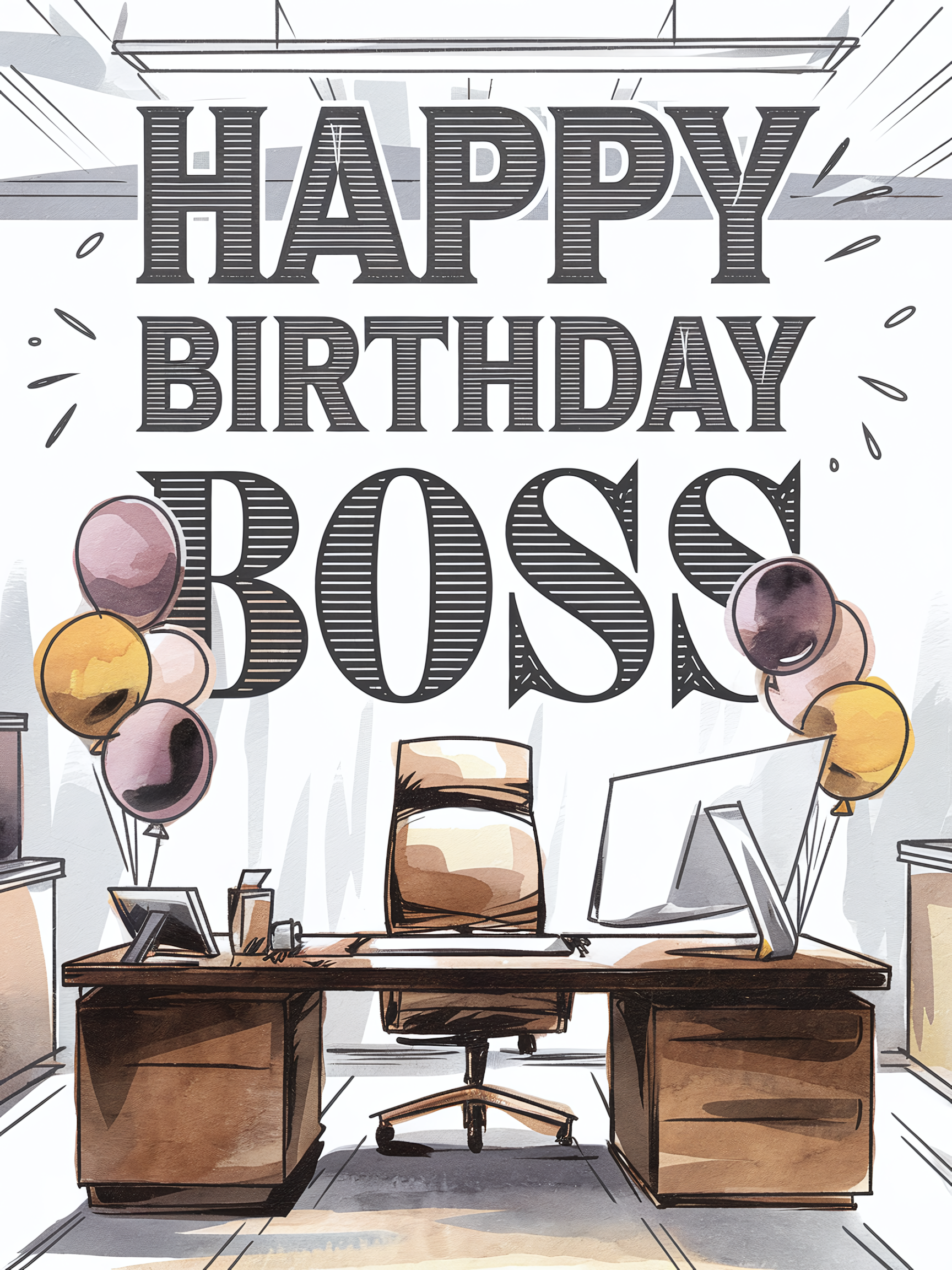 Free Download Happy Birthday Boss Watercolor Illustration