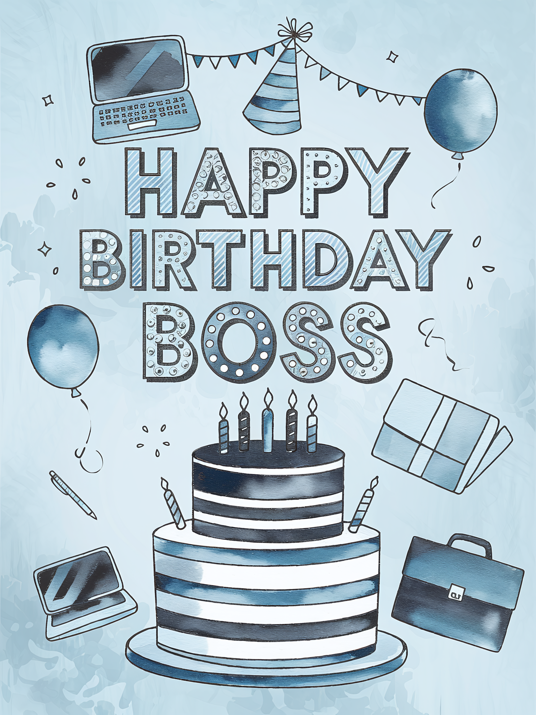 Free Download Watercolor Happy Birthday Card for Boss