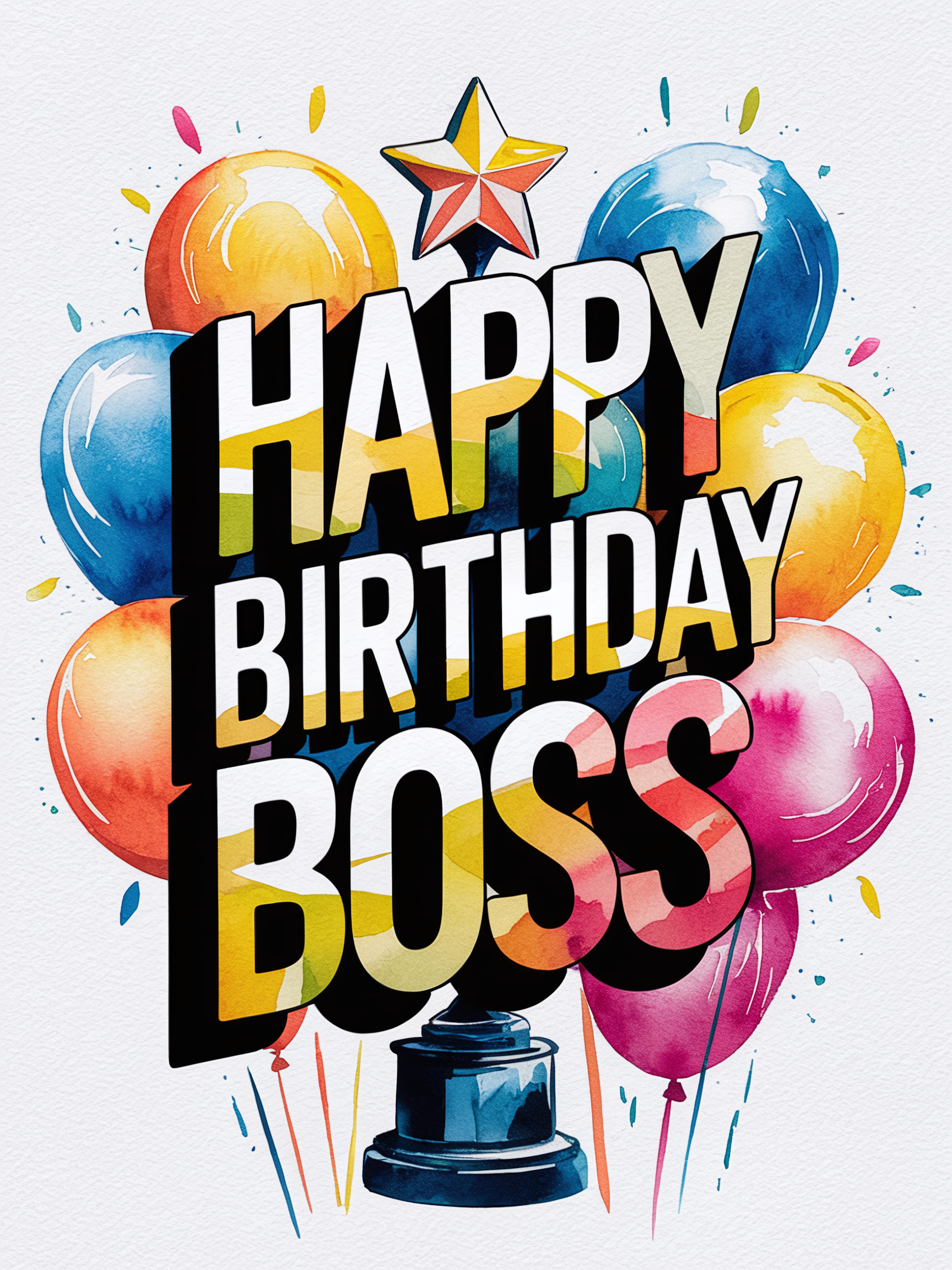 Free Download Watercolor Illustration Happy Birthday Boss