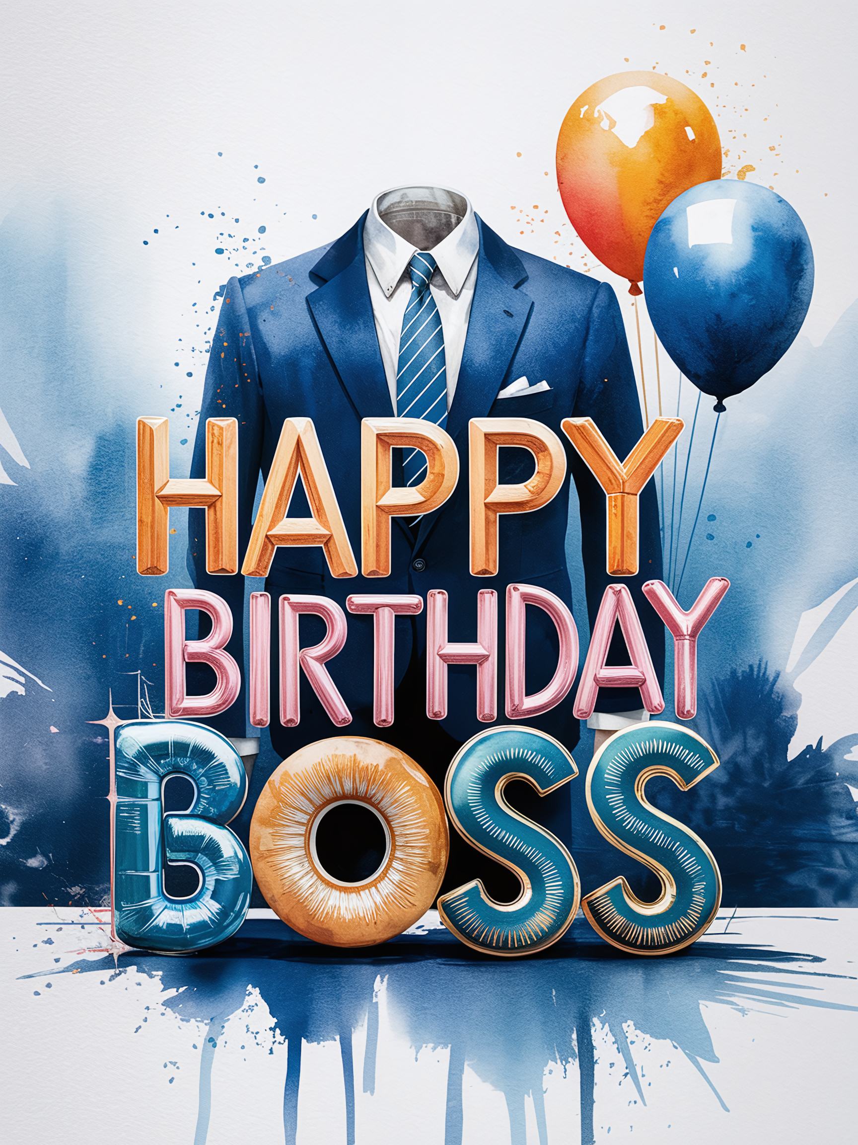 Free Download Watercolor Illustration Happy Birthday Boss