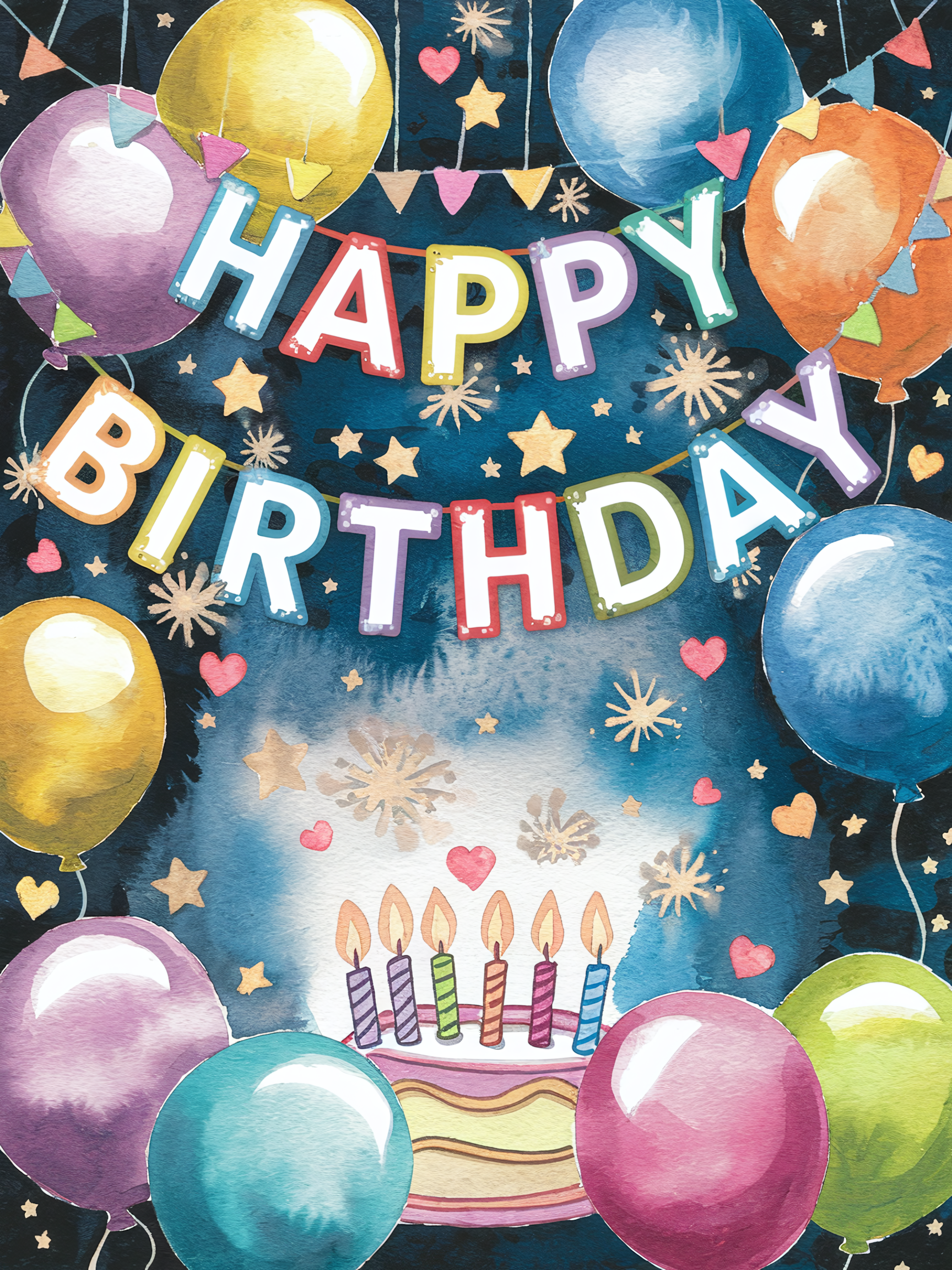 Free Download Watercolor Happy Birthday Party Banner Illustration