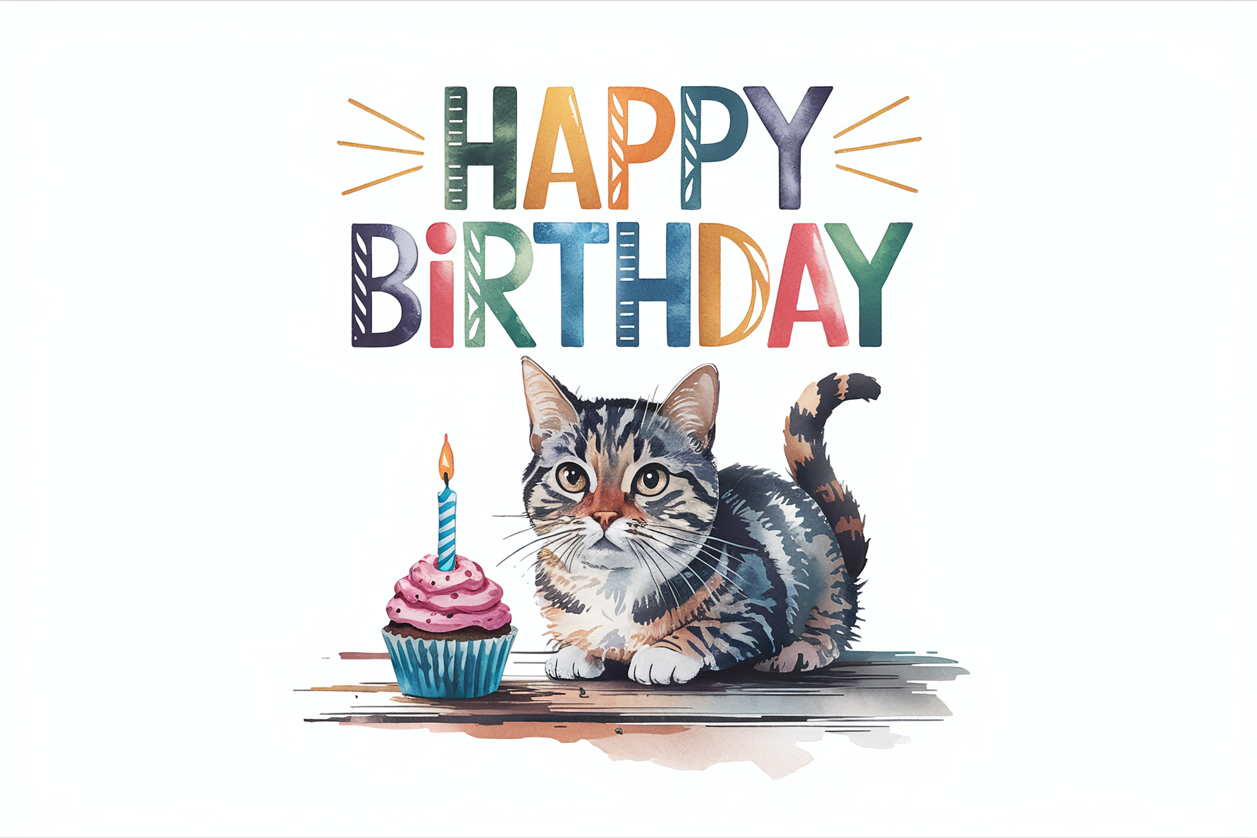 Free Download Watercolor Cat Birthday Card
