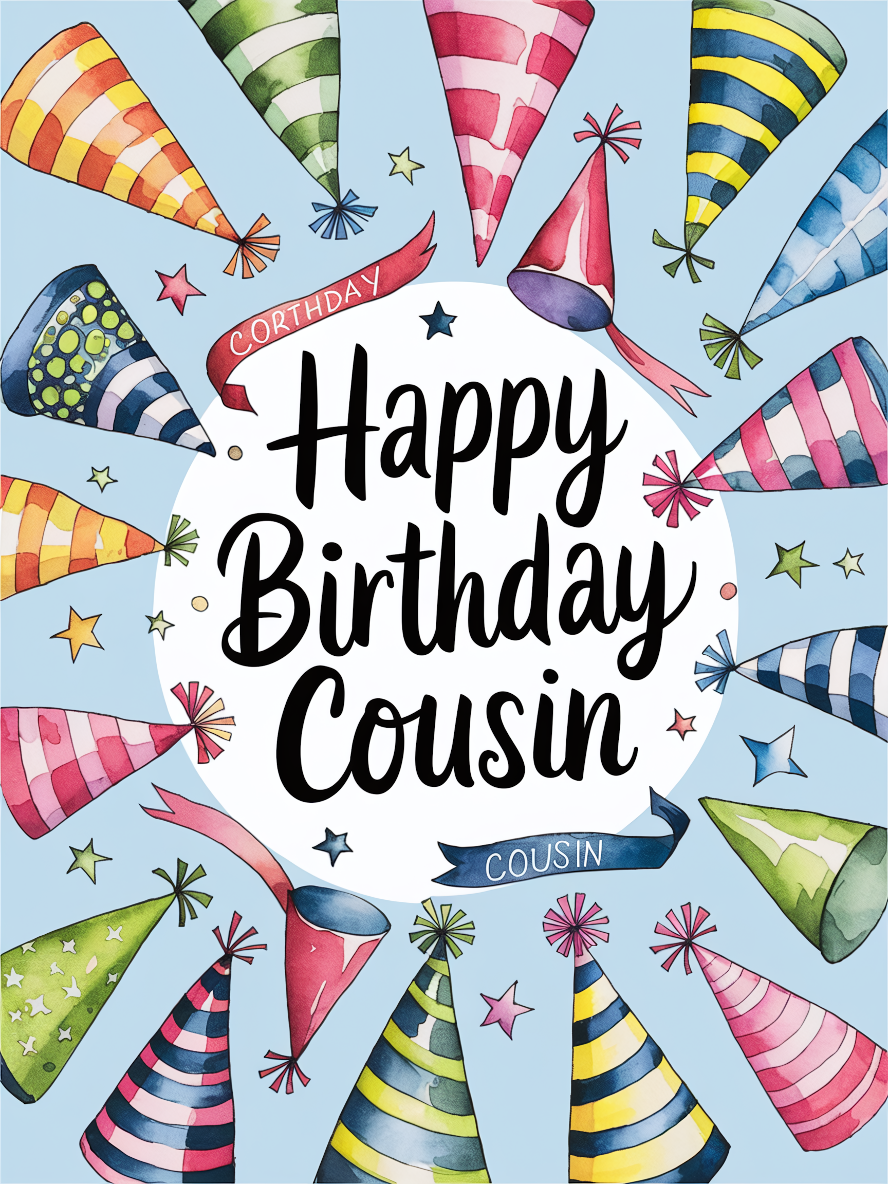 Free Download Watercolor Happy Birthday Cousin Card