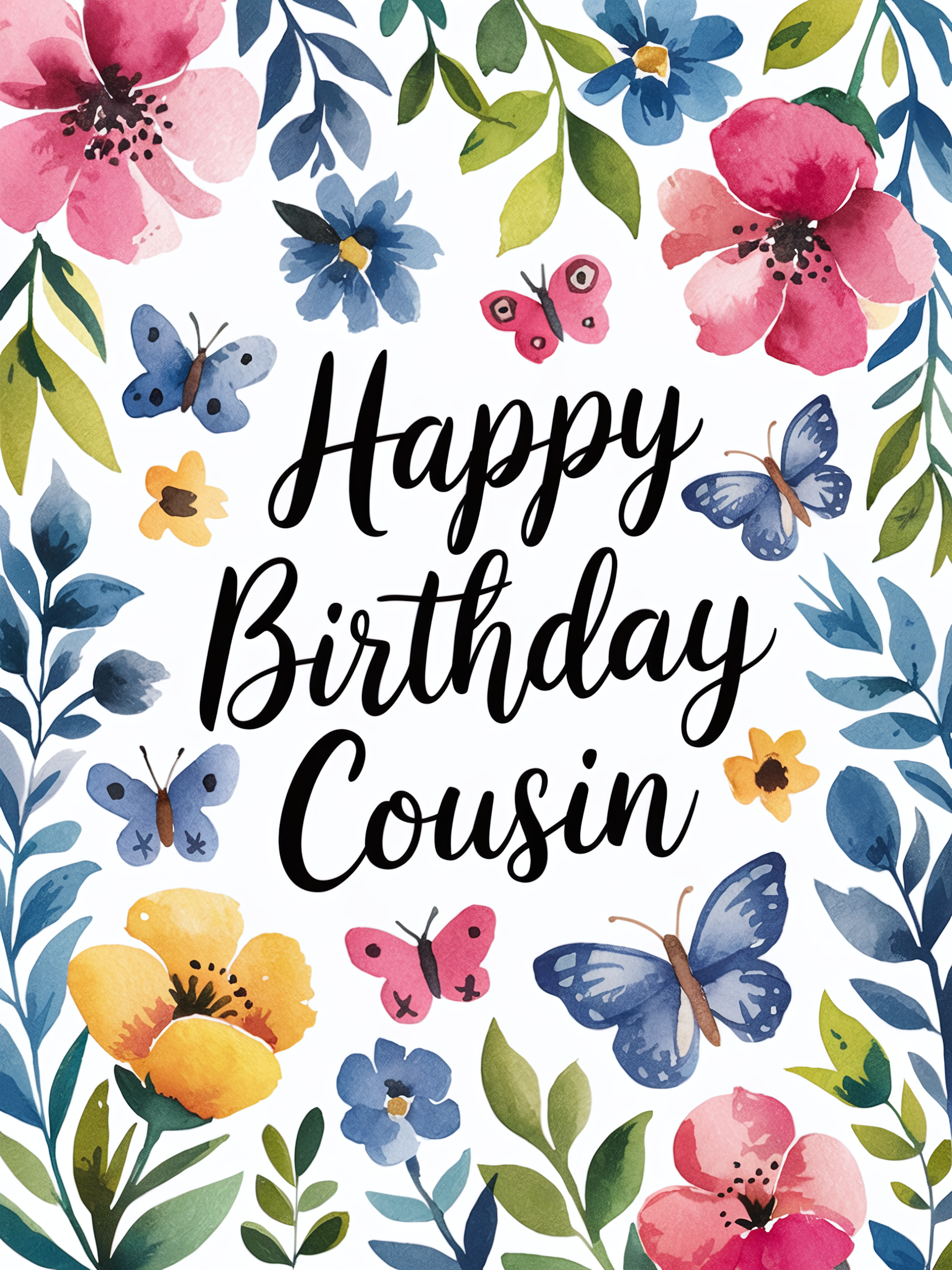 Free Download Watercolor Floral Birthday Card for Cousin