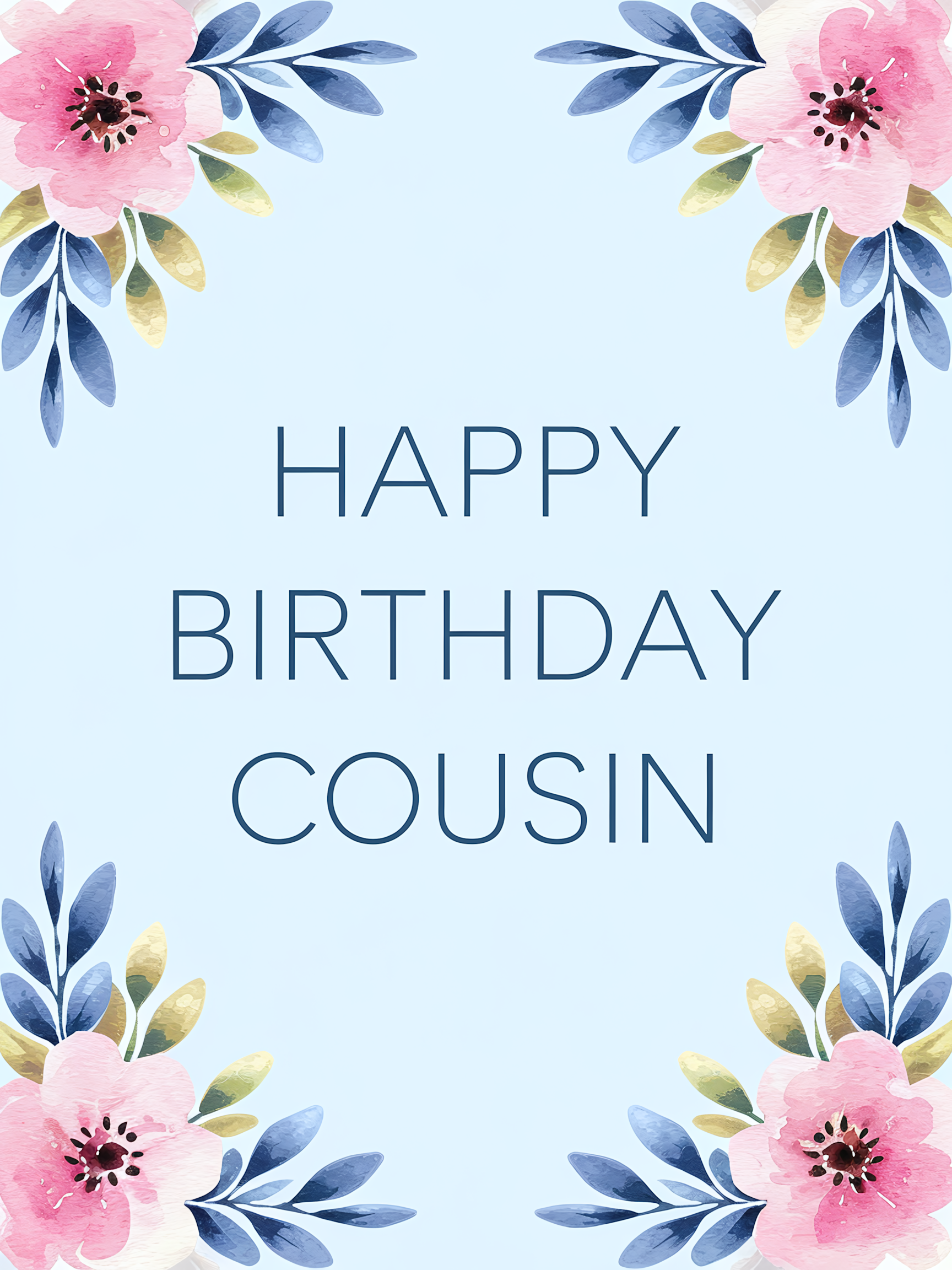 Free Download Watercolor Floral Happy Birthday Card for Cousin