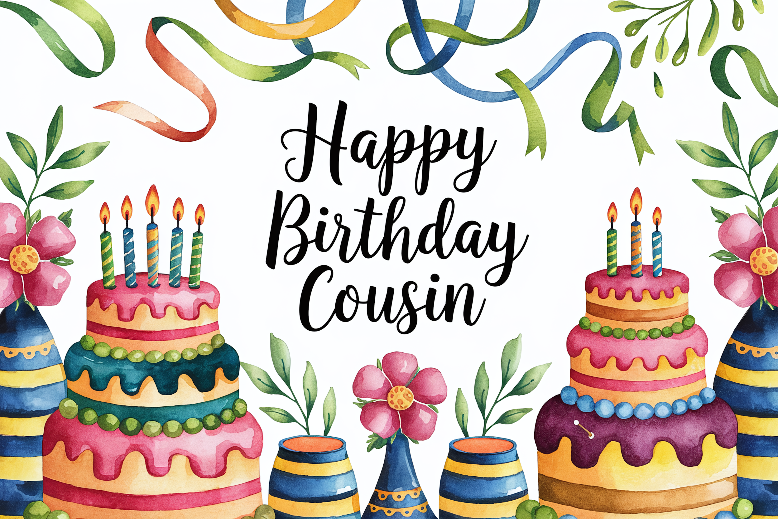 Free Download Watercolor Birthday Card for Cousin