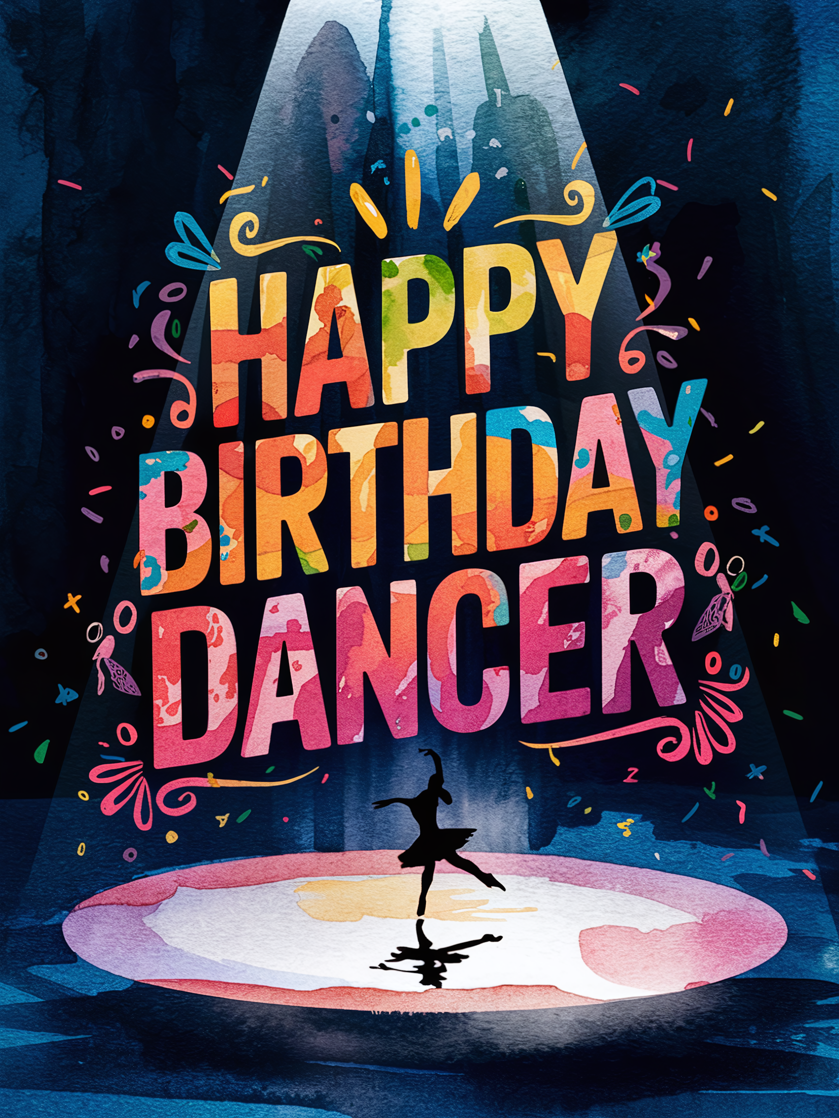Free Download Watercolor Happy Birthday Dancer Greeting Card