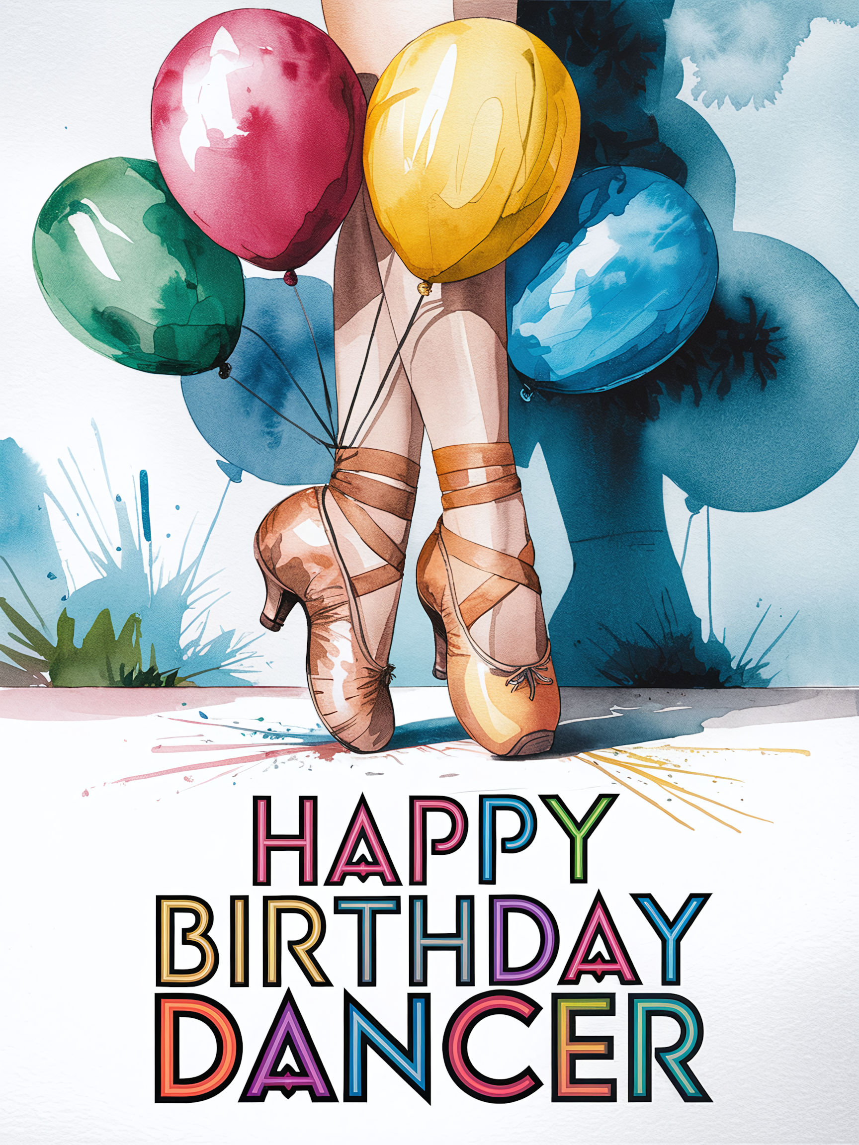 Free Download Watercolor Birthday Card for Dancer