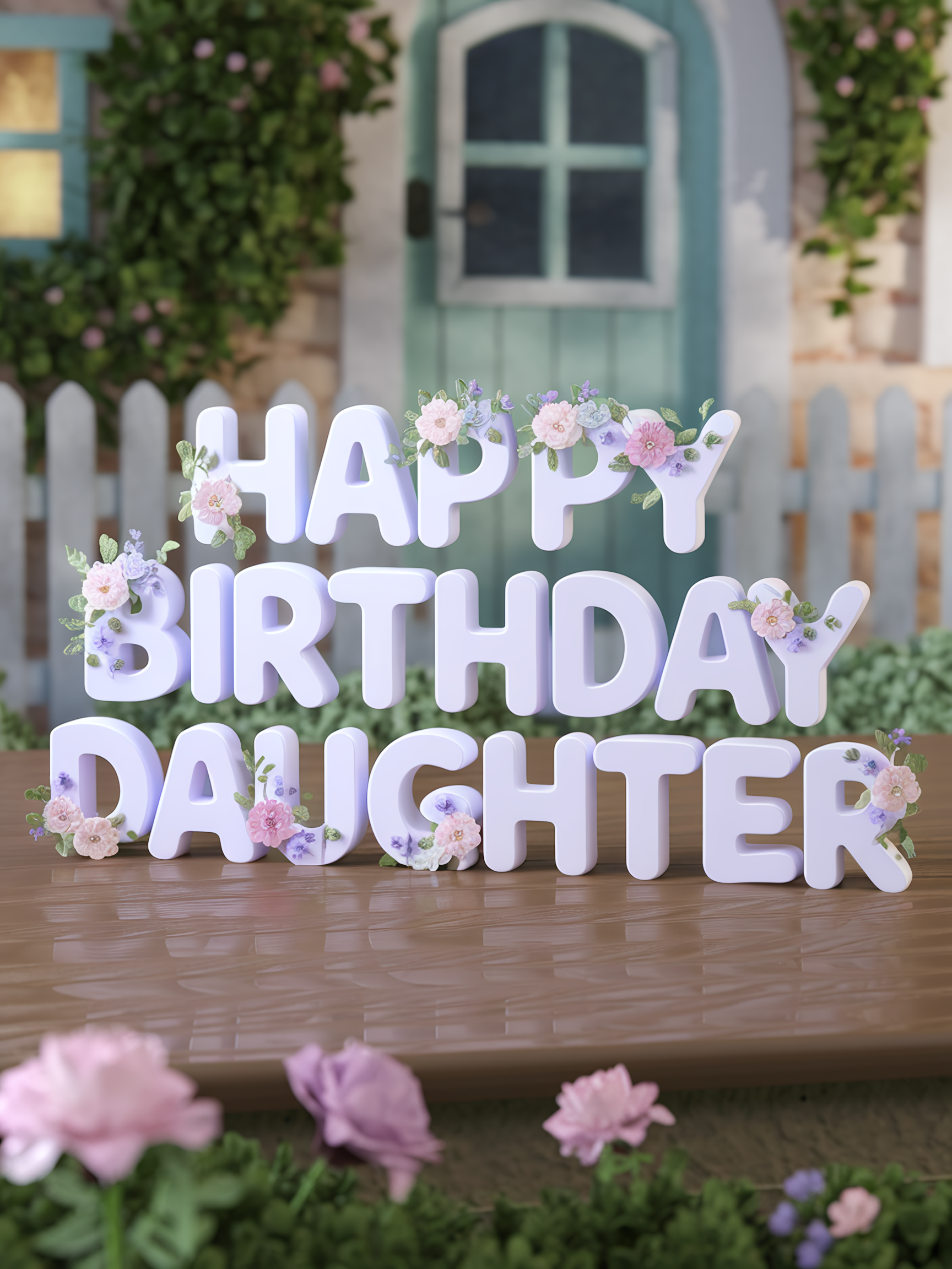 Free 3D Happy Birthday Daughter Sign with Flowers