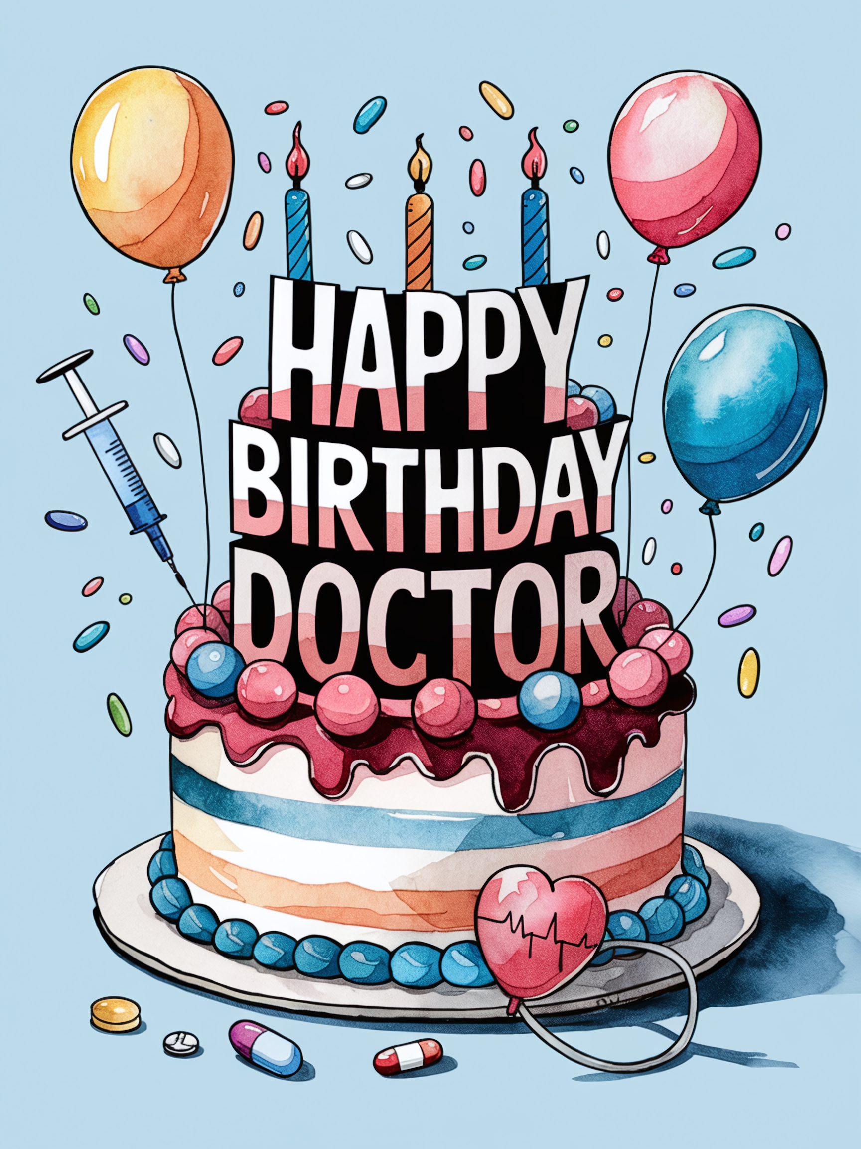 Free Download Watercolor Birthday Cake for Doctor