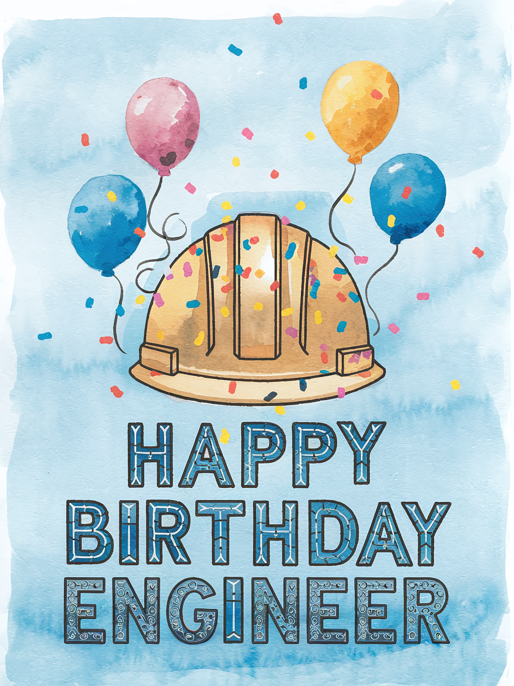 Free Download Happy Birthday Engineer Watercolor Card