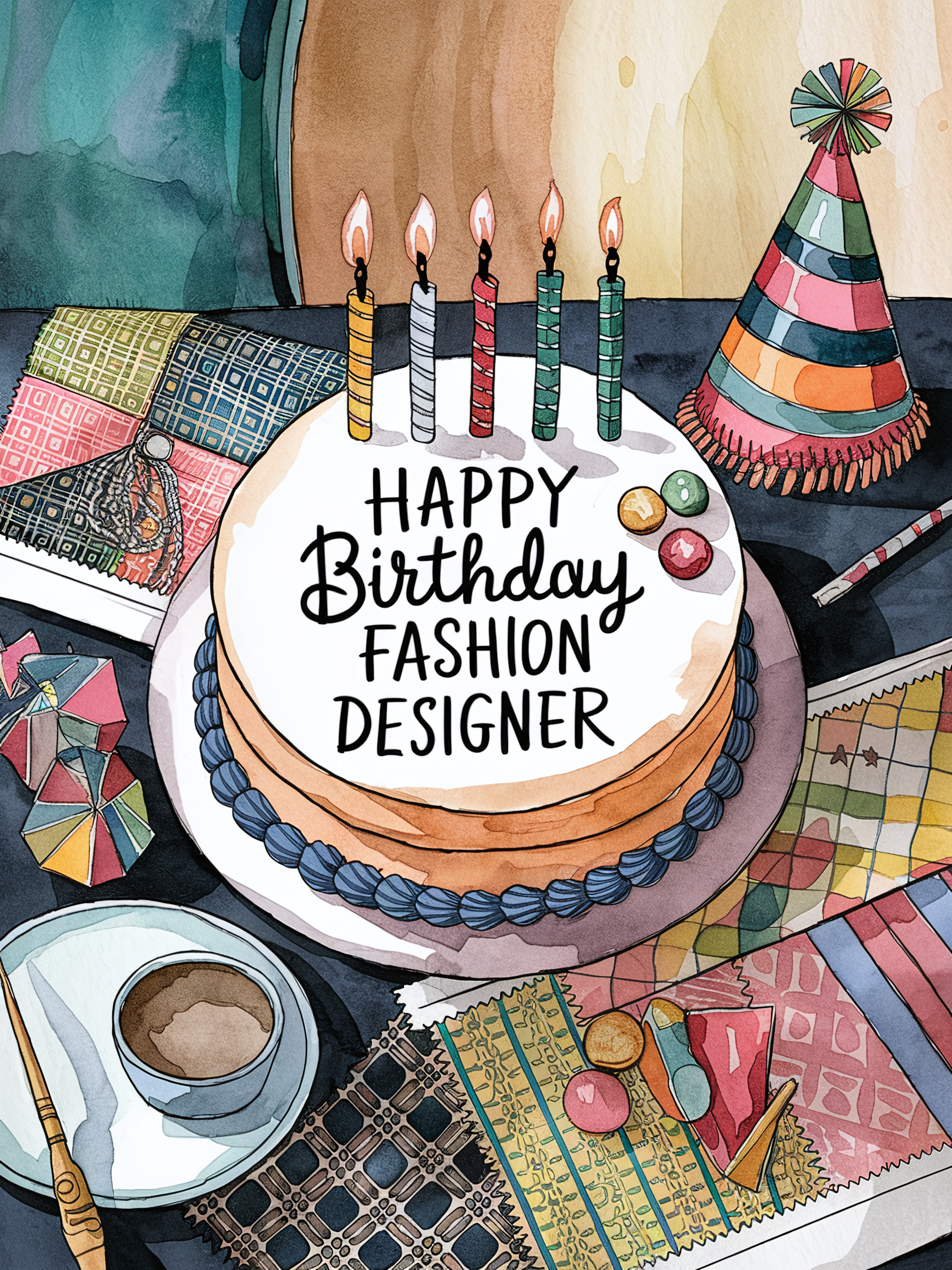 Free Watercolor Birthday Cake for Fashion Designer