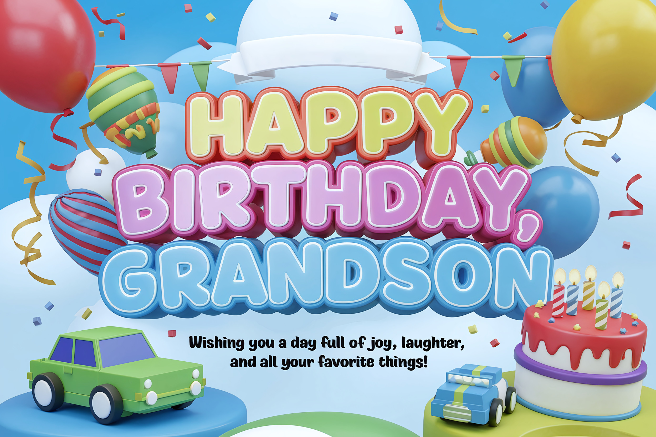 Free Download Happy Birthday Grandson – 3D Rendered Card