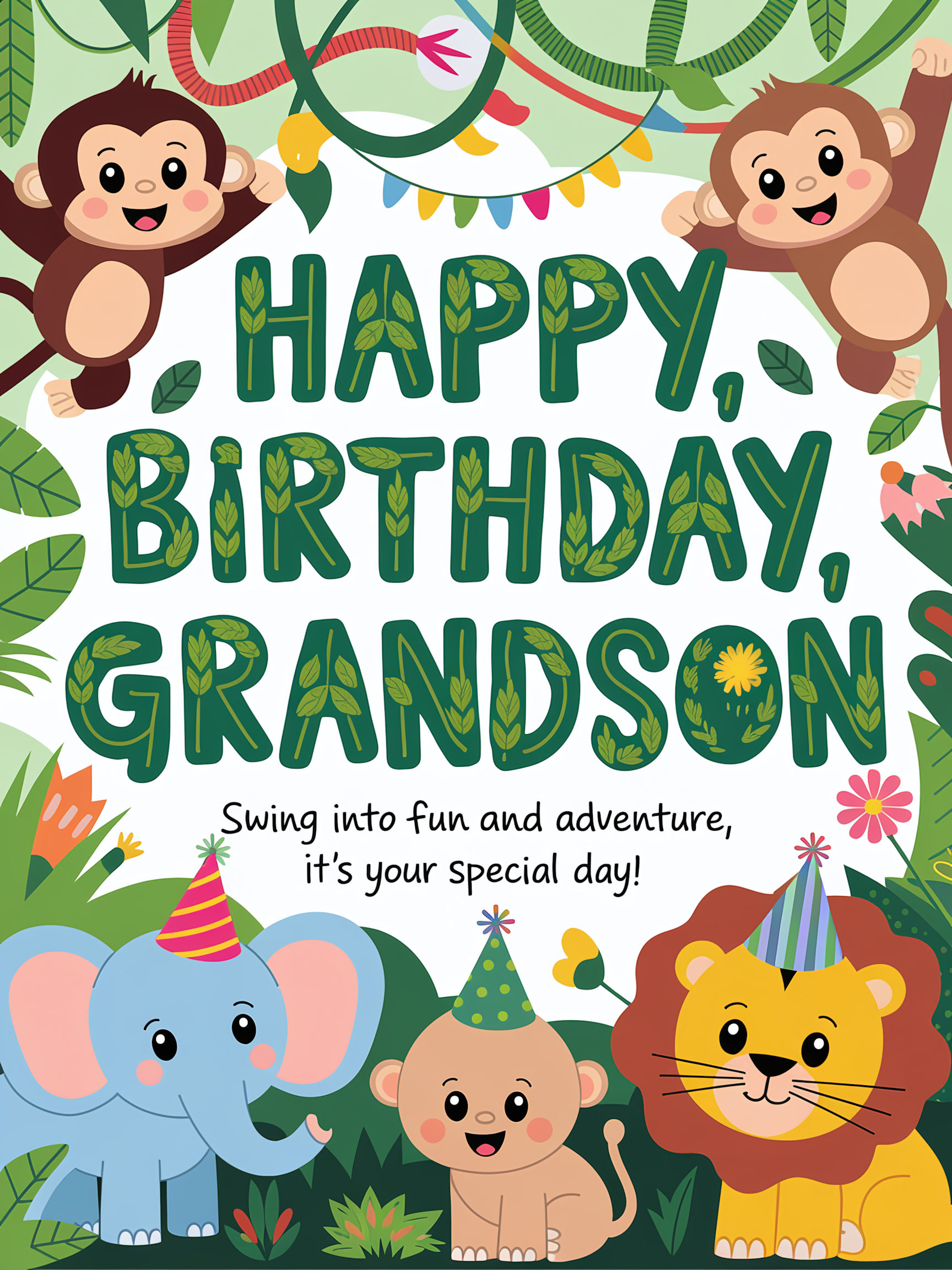 Free Download Happy Birthday Grandson Jungle Theme Card
