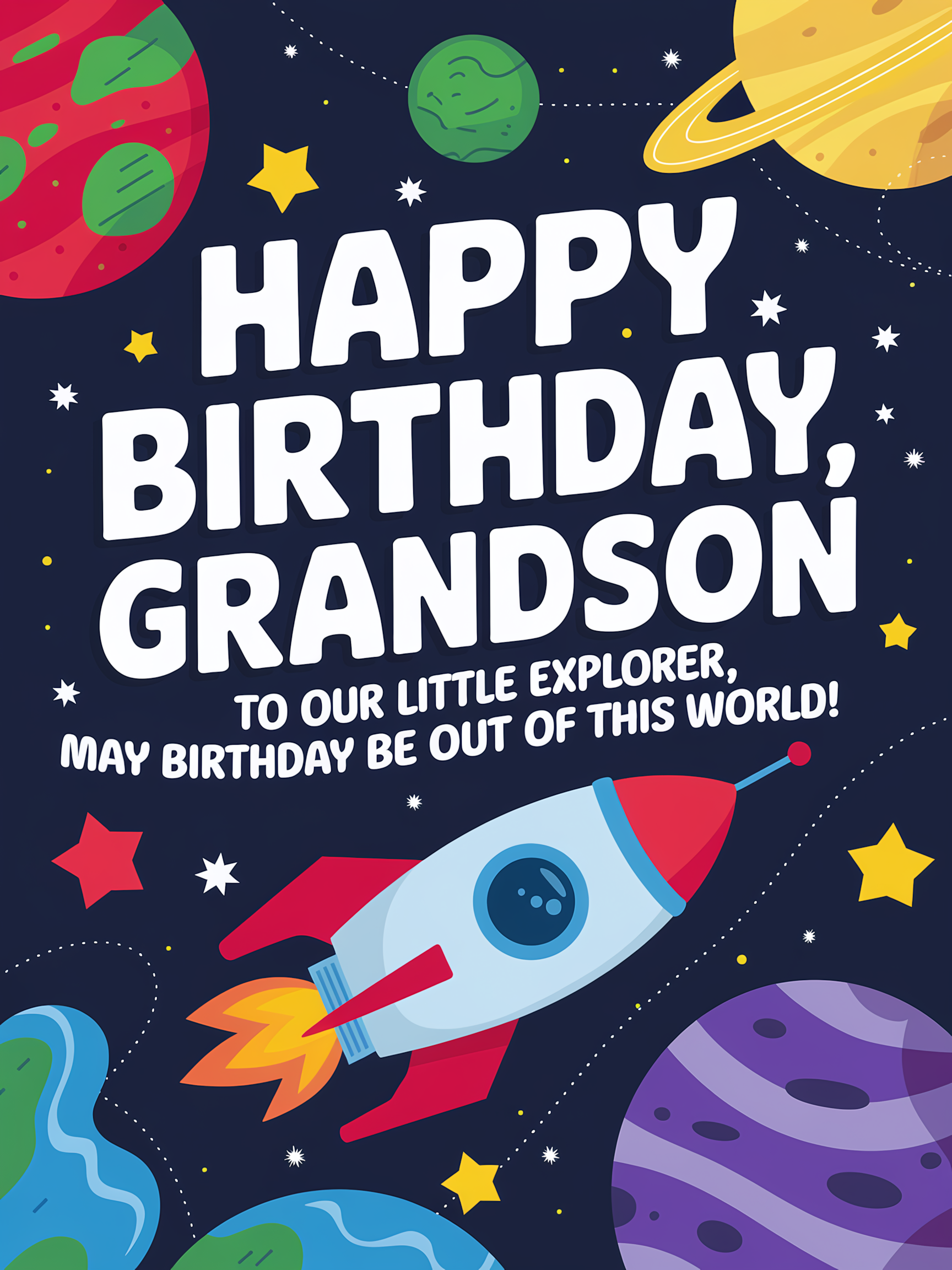Free Download Space Birthday Card for Grandson