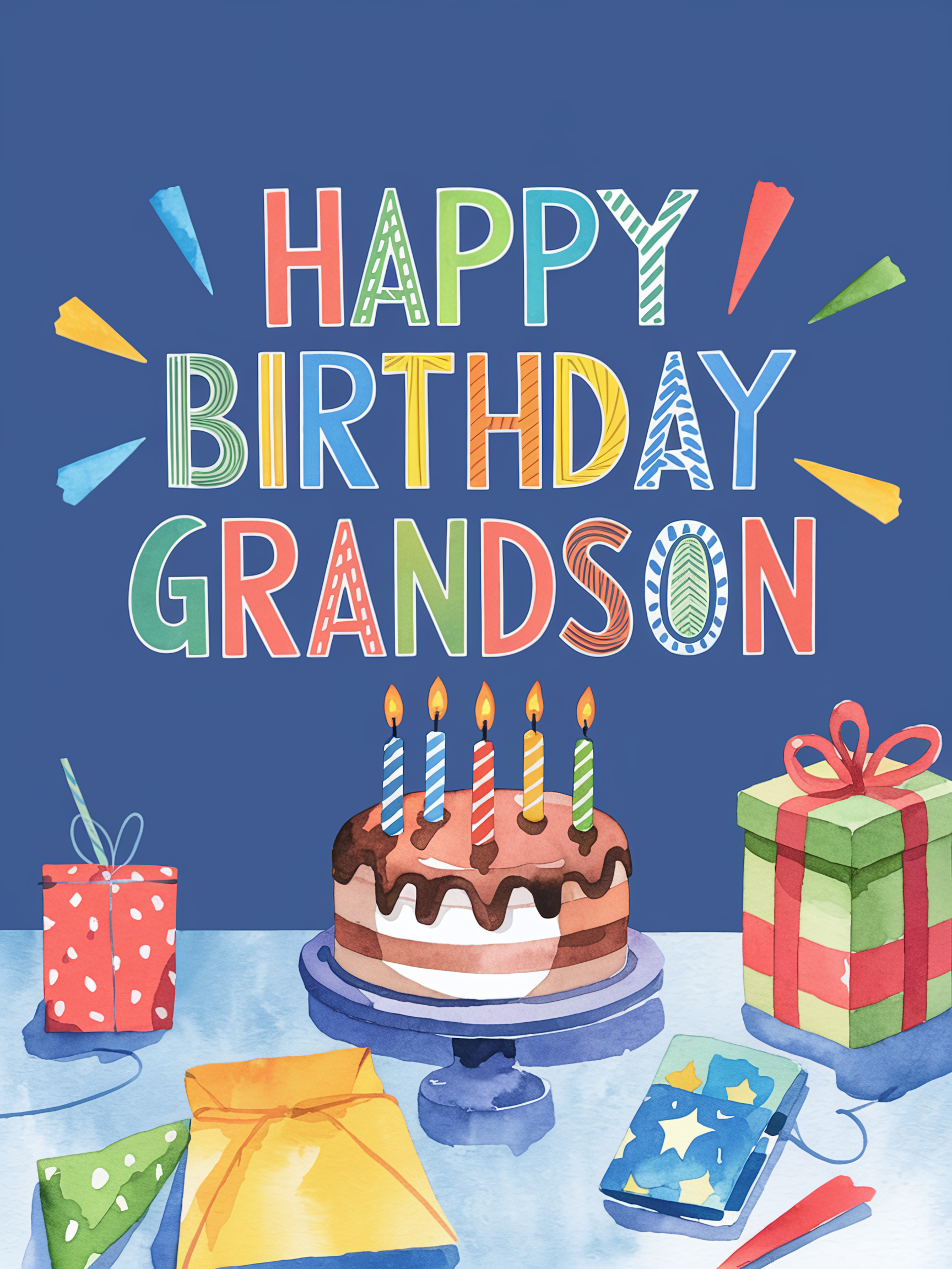 Free Download Watercolor Birthday Card for Grandson