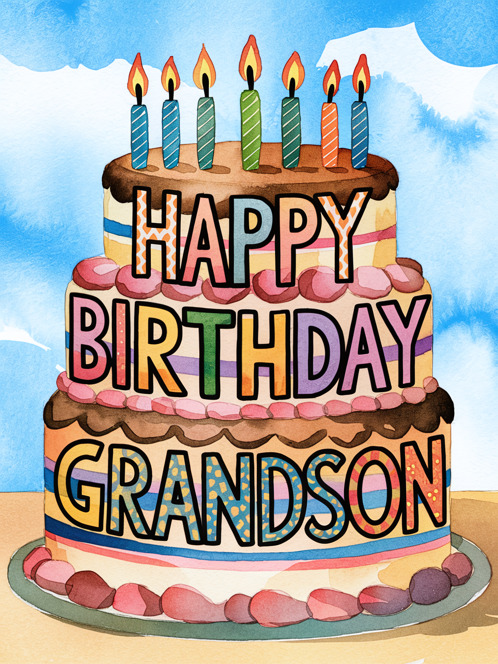 Free Download Happy Birthday Grandson Cake Watercolor